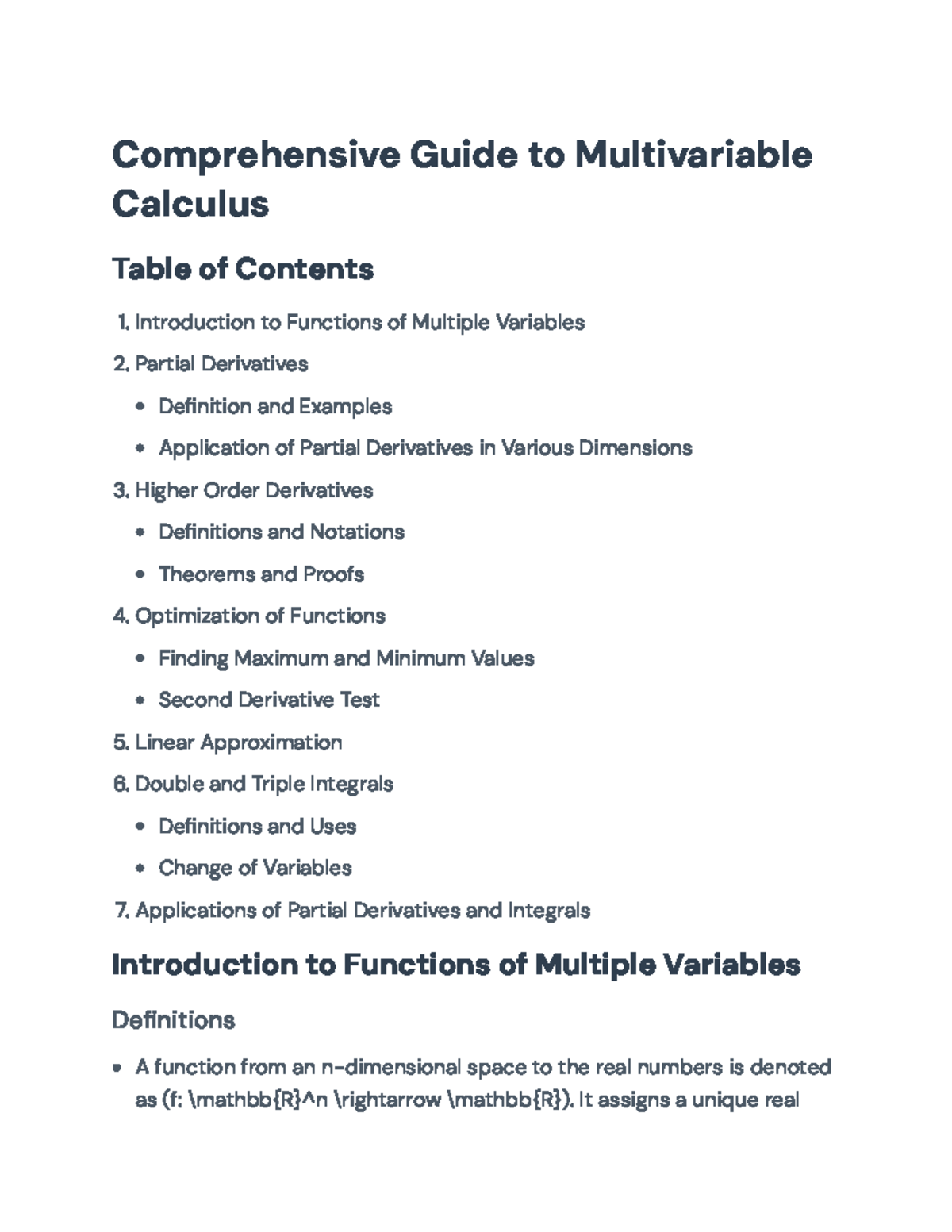 Comprehensive Notes on Multivariable Calculus (MATH 201) - Studocu