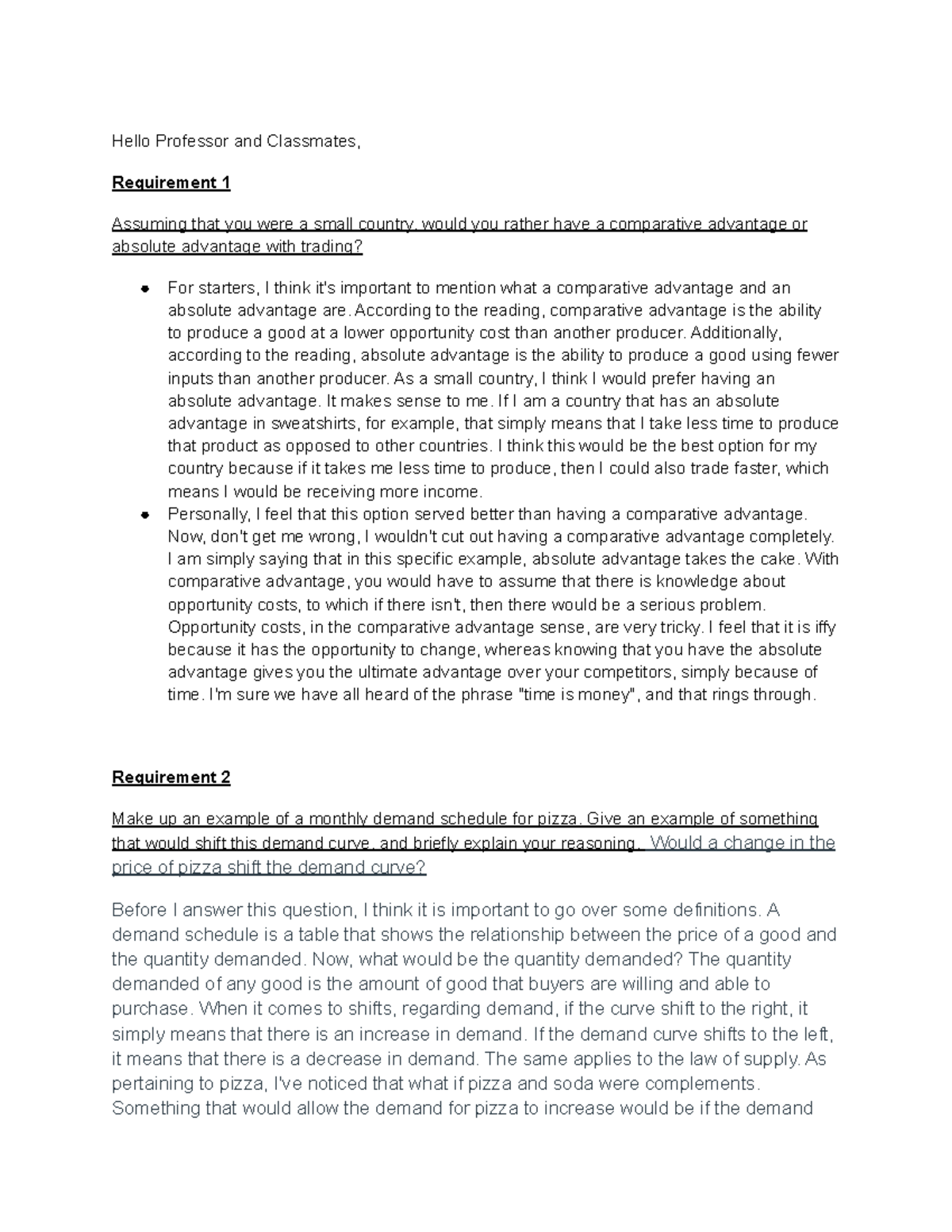 Principles of Economics Wk 2 Discussion - Hello Professor and ...
