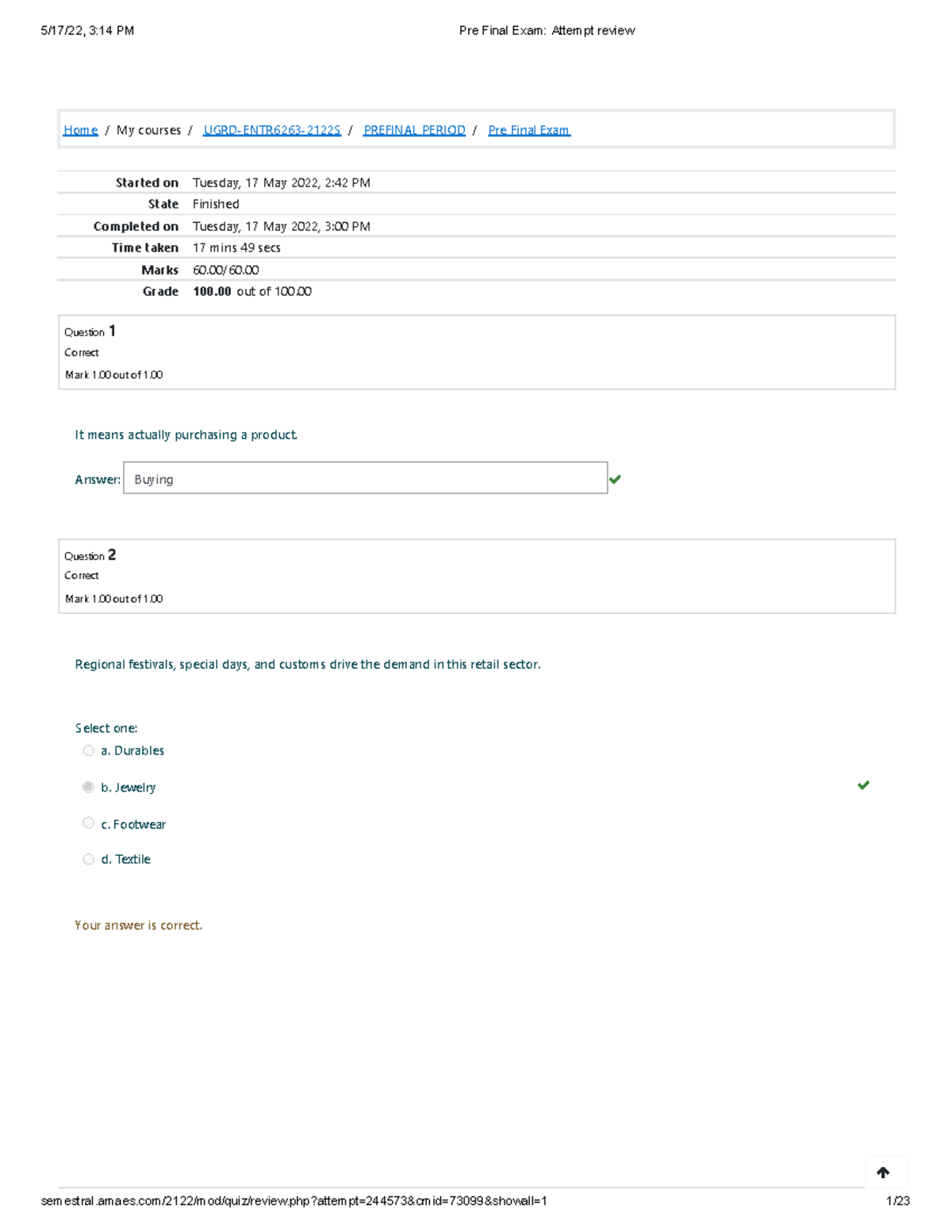 Pre-Final Exam UGRD-ENTR6263-2122S - Comprehensive Review - Studocu