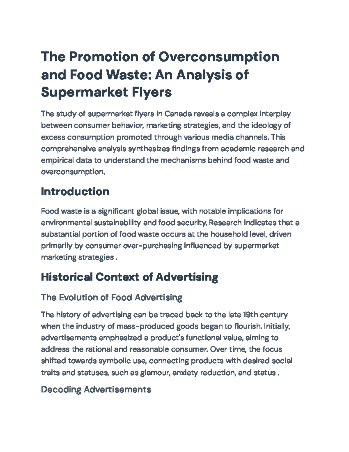 The Promotion of Overconsumption & Food Waste: A Study of Supermarket ...