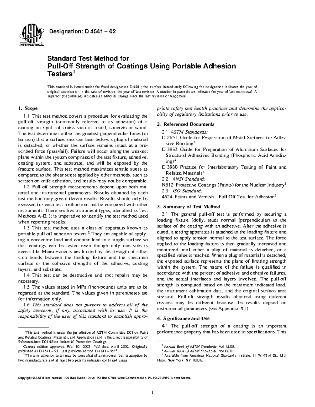 ASTM D4541 - Standard Test Method for Coating Adhesion Strength Using ...