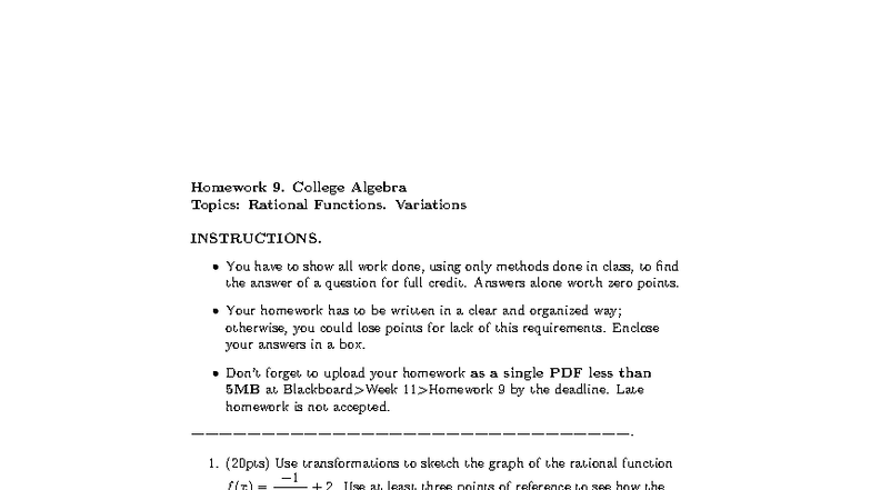 Homework 9 - Rational Functions & Variations (KU) - Studocu