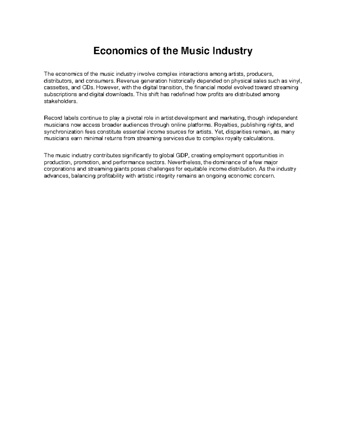 ECO 201: Economics of the Music Industry Overview and Trends - Studocu