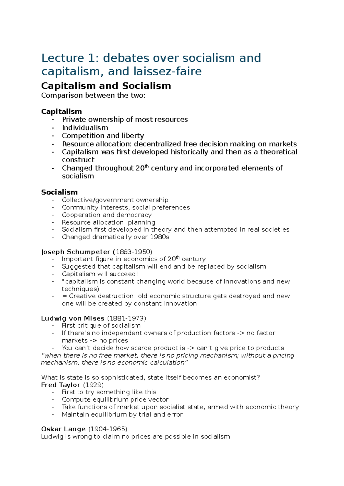 Lecture 1: Capitalism vs. Socialism - Key Theories and Debates ...