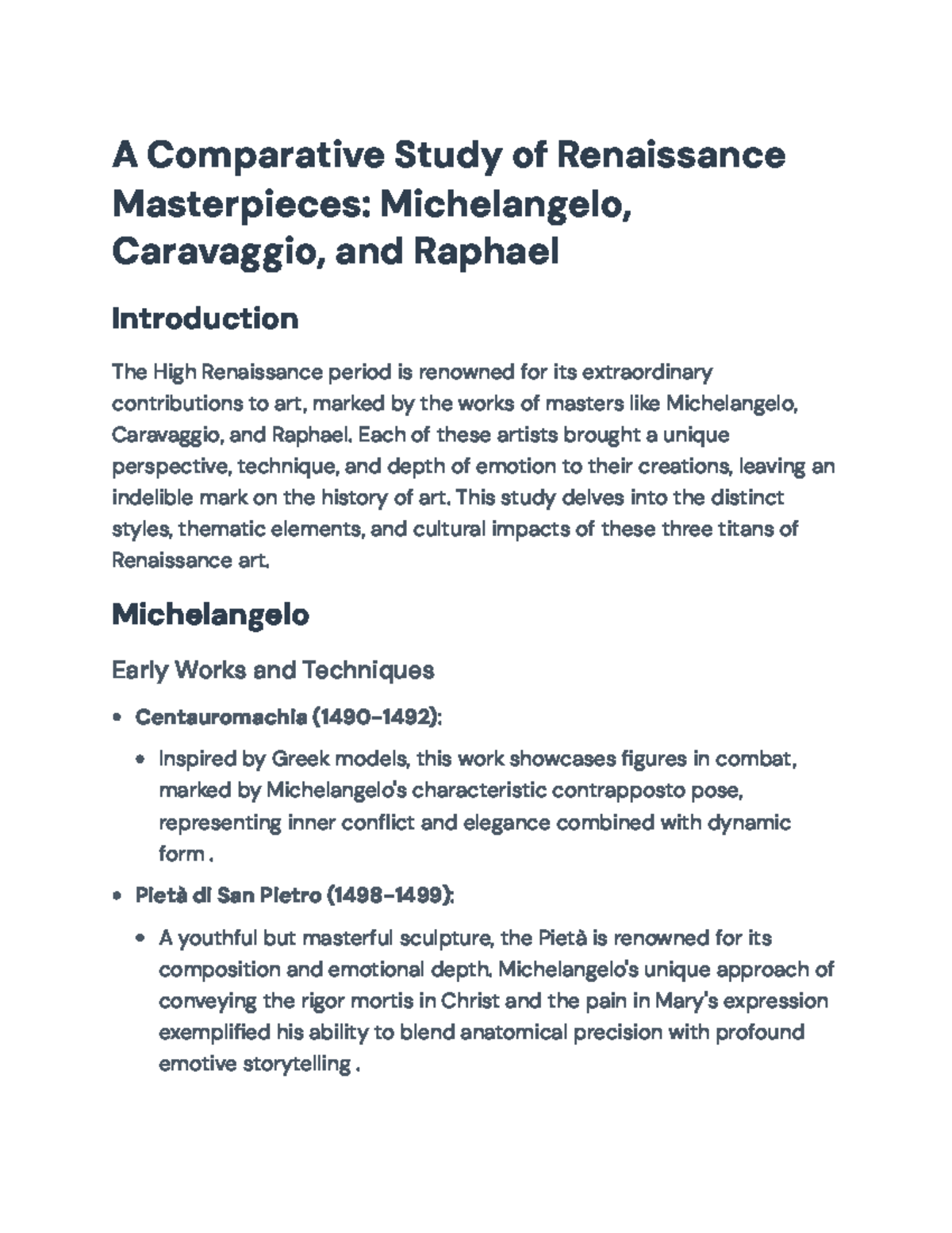 Comparative Study of Renaissance Art: Michelangelo, Caravaggio ...