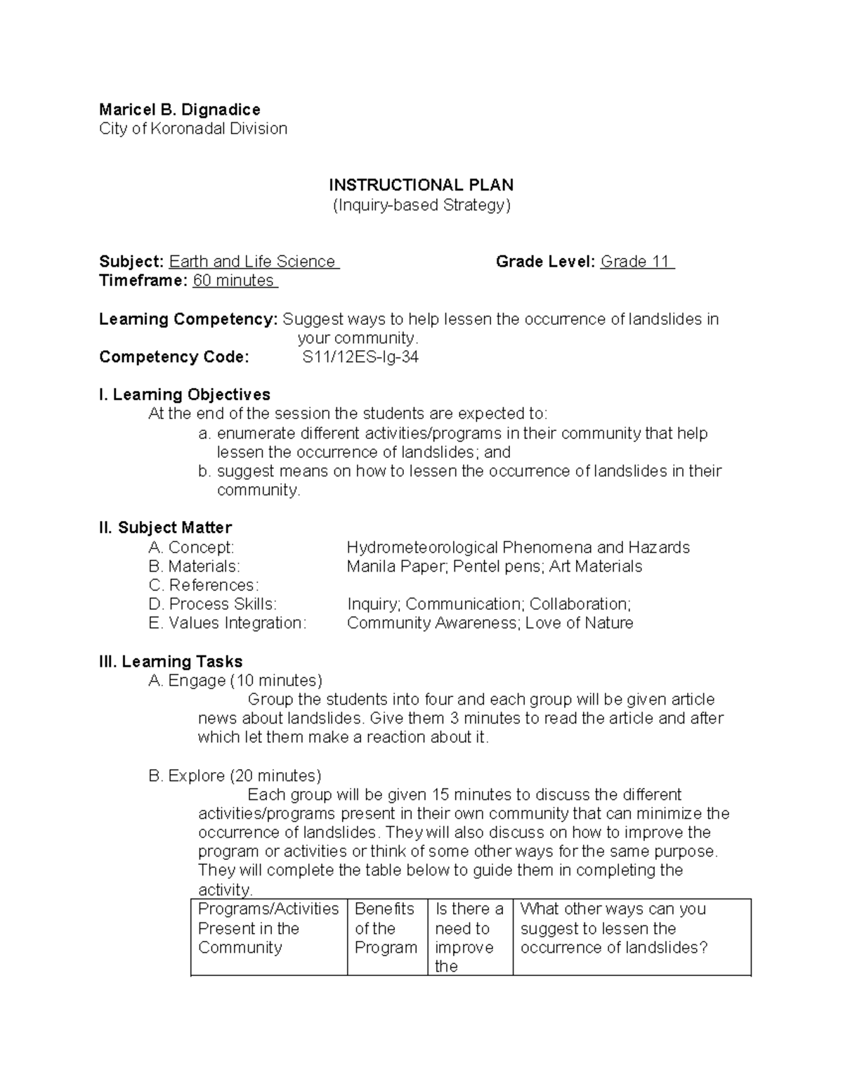 S11 12ES Ii 34 - Instructional Plan on Landslide Mitigation Strategies ...