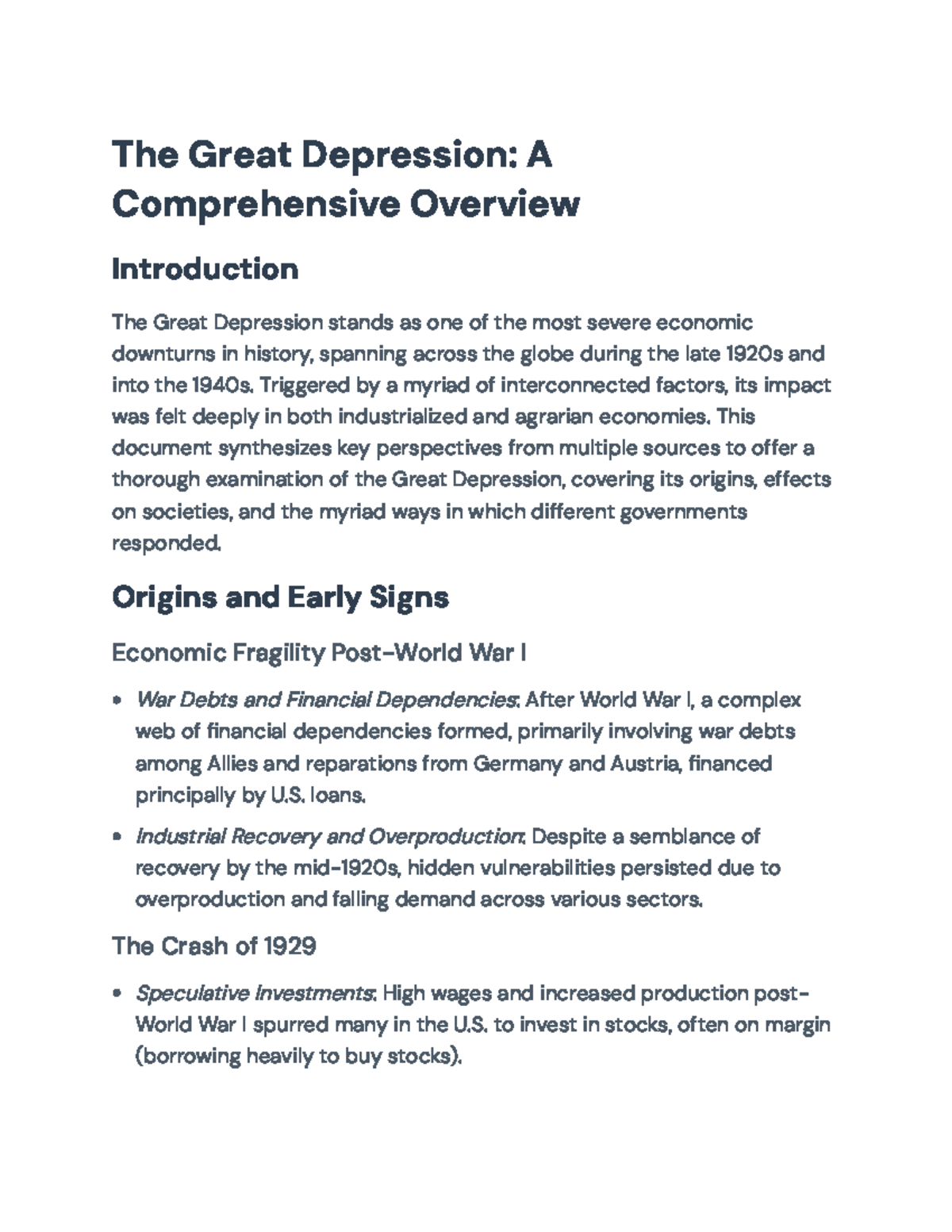 ECON 201: The Great Depression - Causes, Effects & Responses - The ...