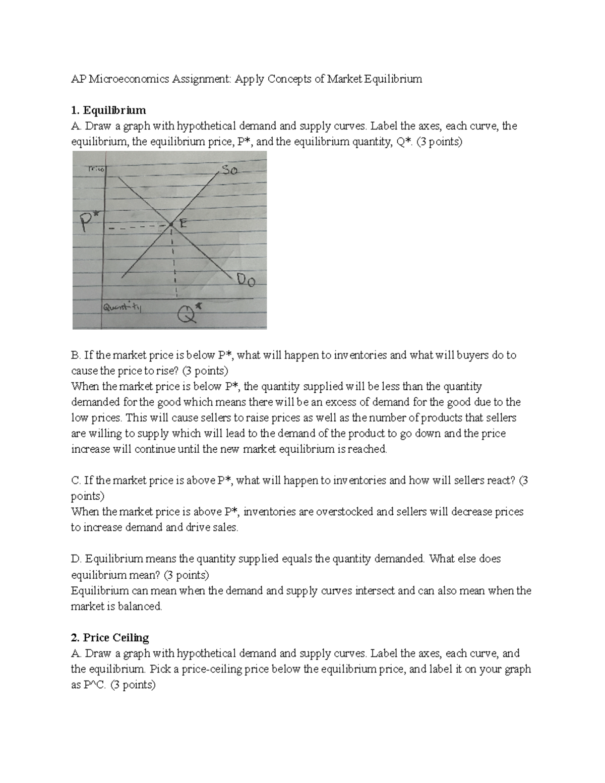 AP Microeconomics Assignment: Understanding Market Equilibrium Concepts ...