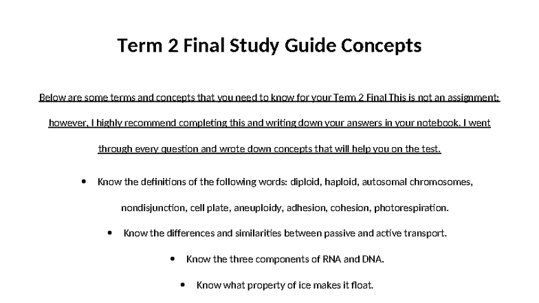 Term 2 Final Exam Study Guide: Key Concepts for AP Biology - Studocu