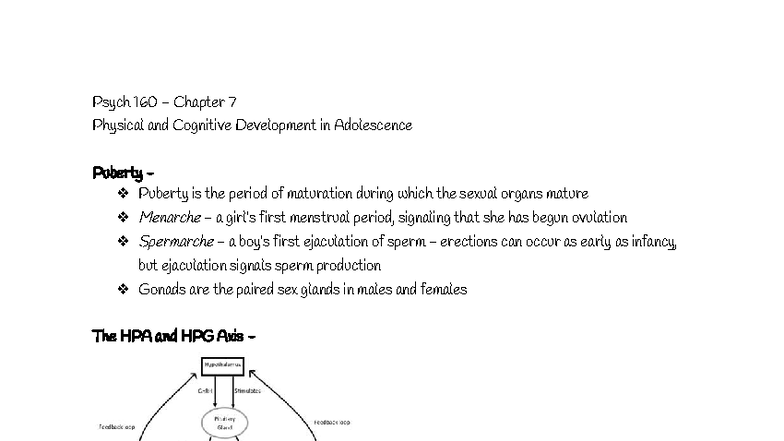Psych 160 - Chapter 7: Physical & Cognitive Development in Adolescence ...