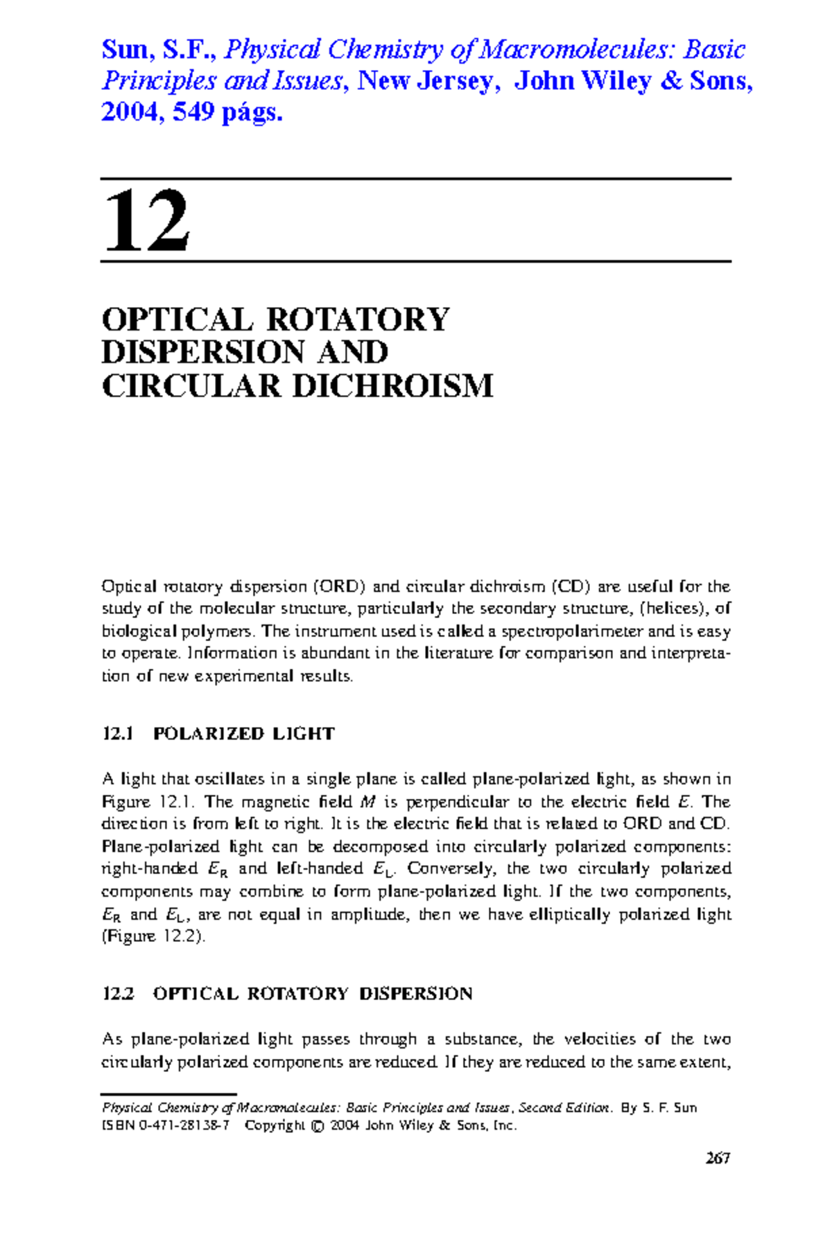 Chapter 12: Optical Rotatory Dispersion (ORD) and Circular Dichroism ...