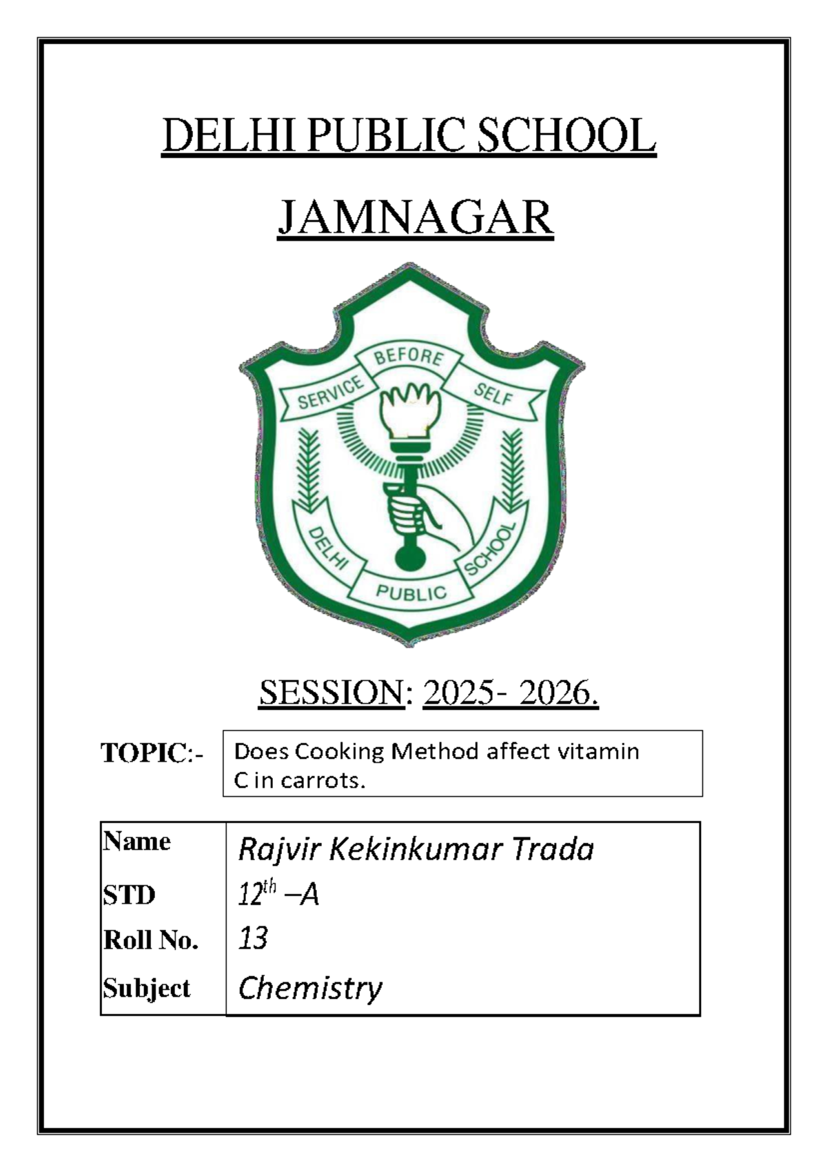 CHEM - Class 12 Project: Impact of Cooking Methods on Vitamin C in ...
