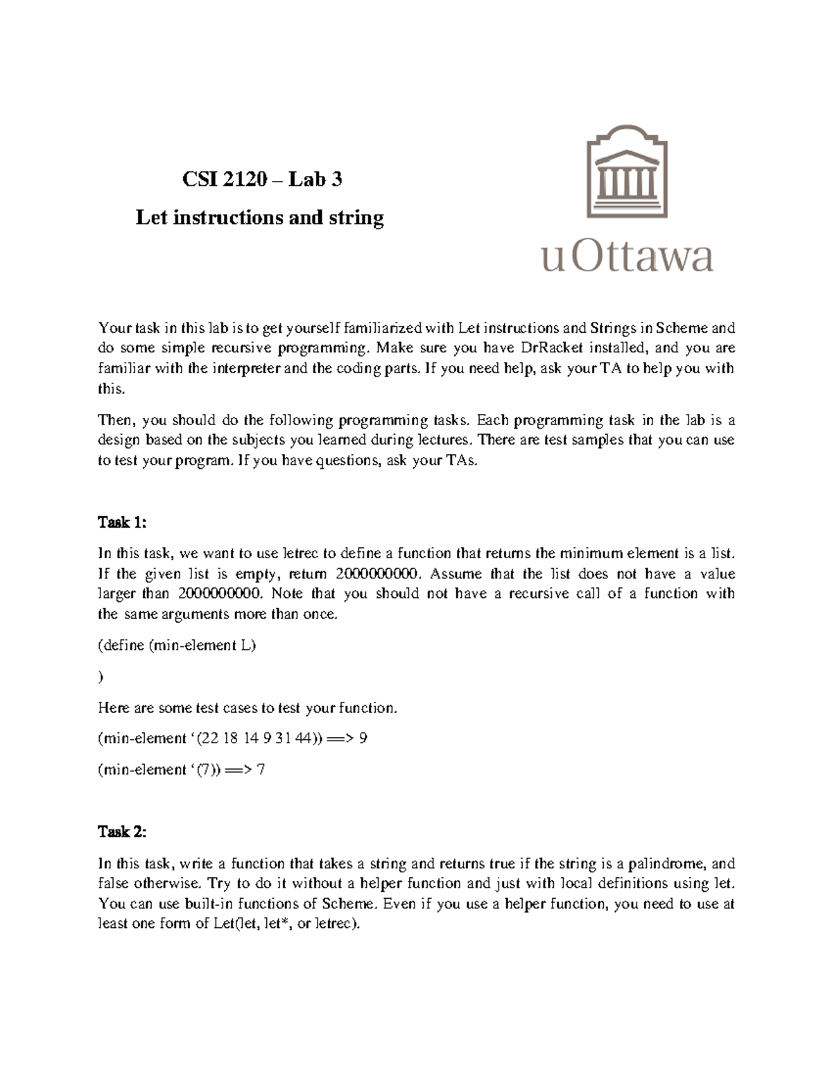 Lab3 Let Scheme - Practice - CSI 2120 – Lab 3 Let instructions and ...