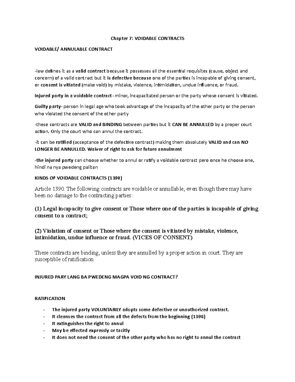 Chapter 7 Voidable Contracts Chapter 7 Voidable Contracts Voidable Annulable Contract Law