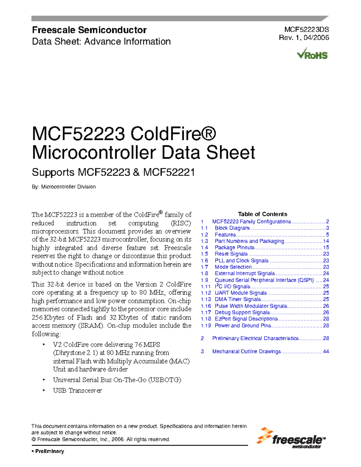 MCF52223 Microcontroller Data Sheet: Features & Specifications - Studocu