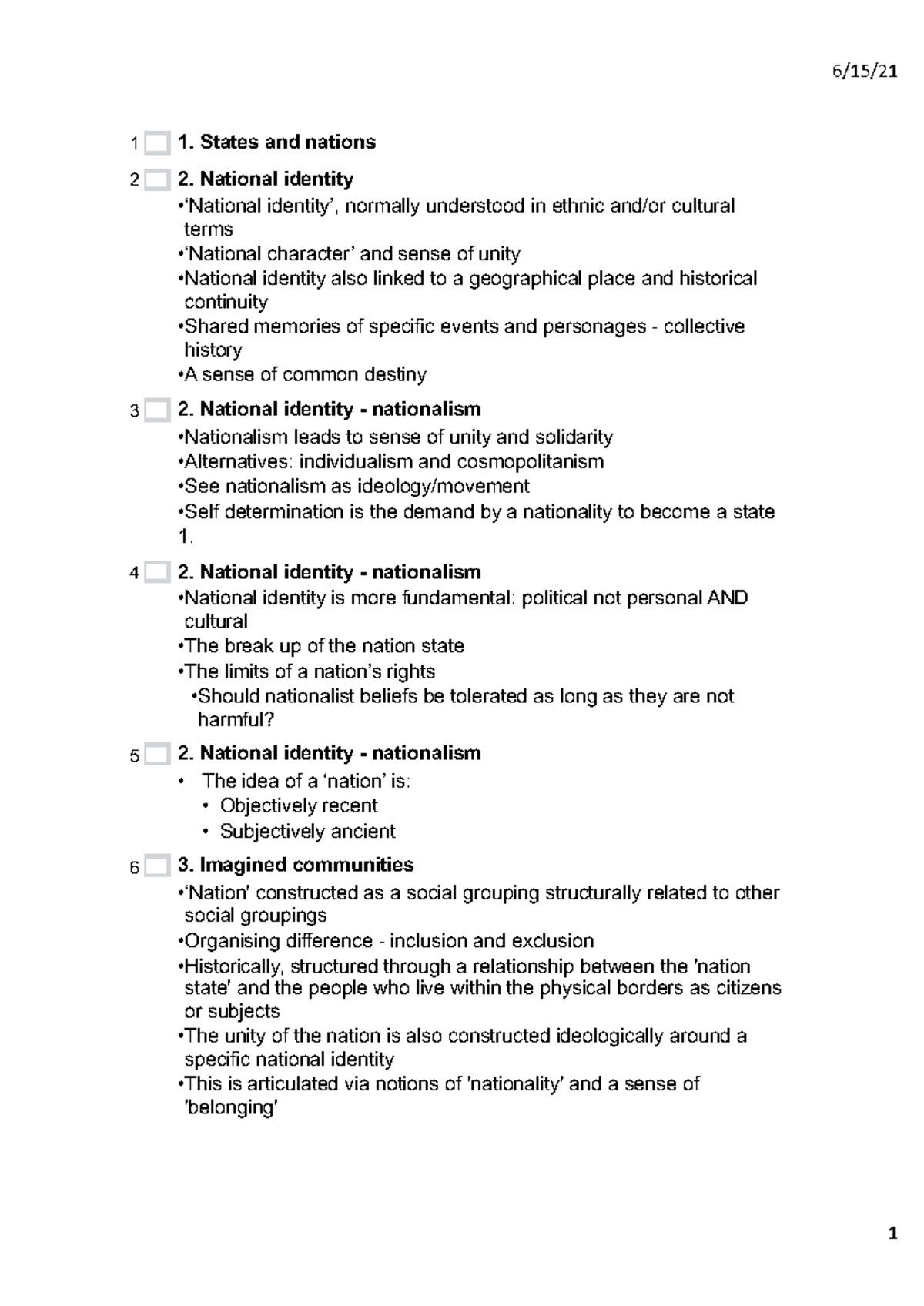 Week 3 - The nation and national identity- Imagined communities - 1 ...