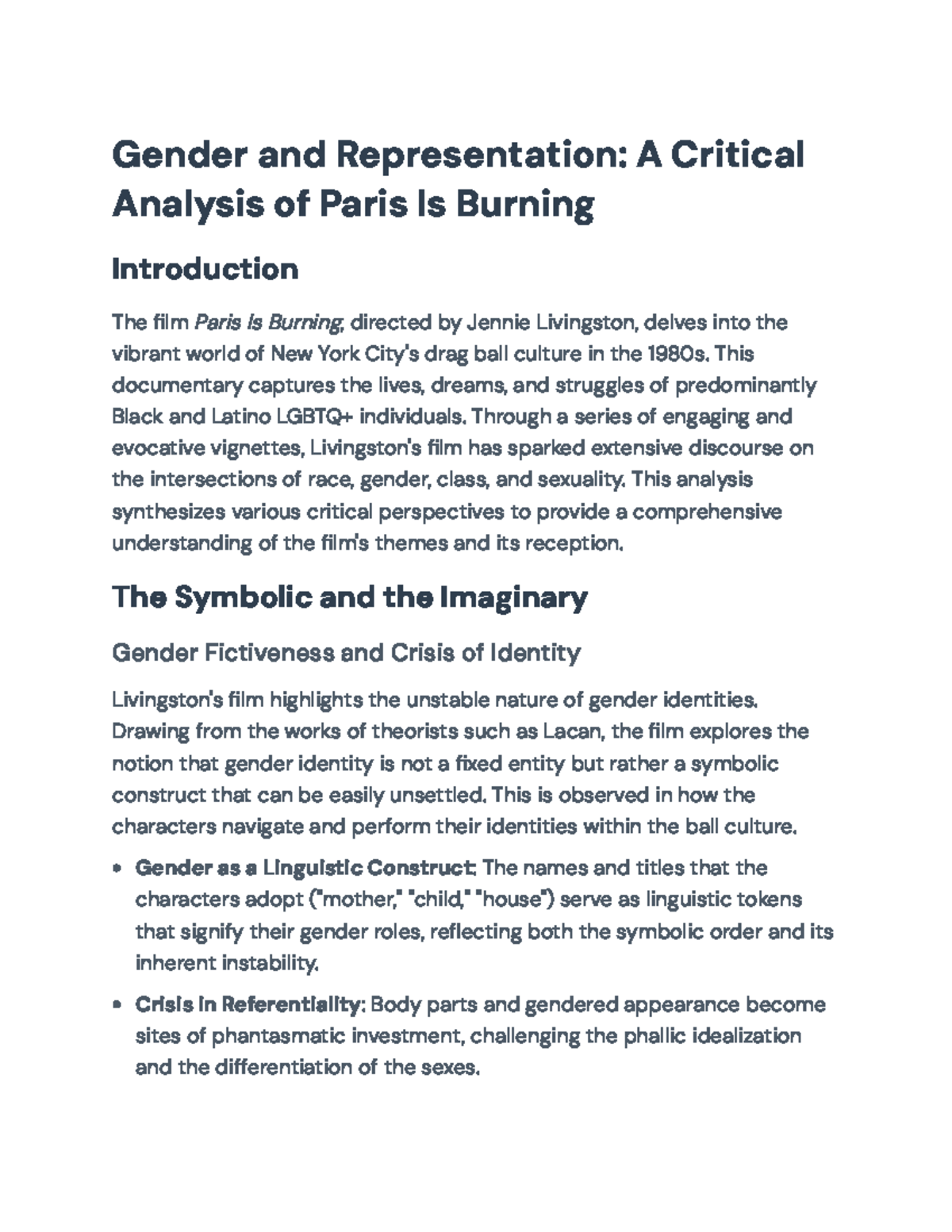 Critical Analysis of Gender & Representation in Paris Is Burning ...
