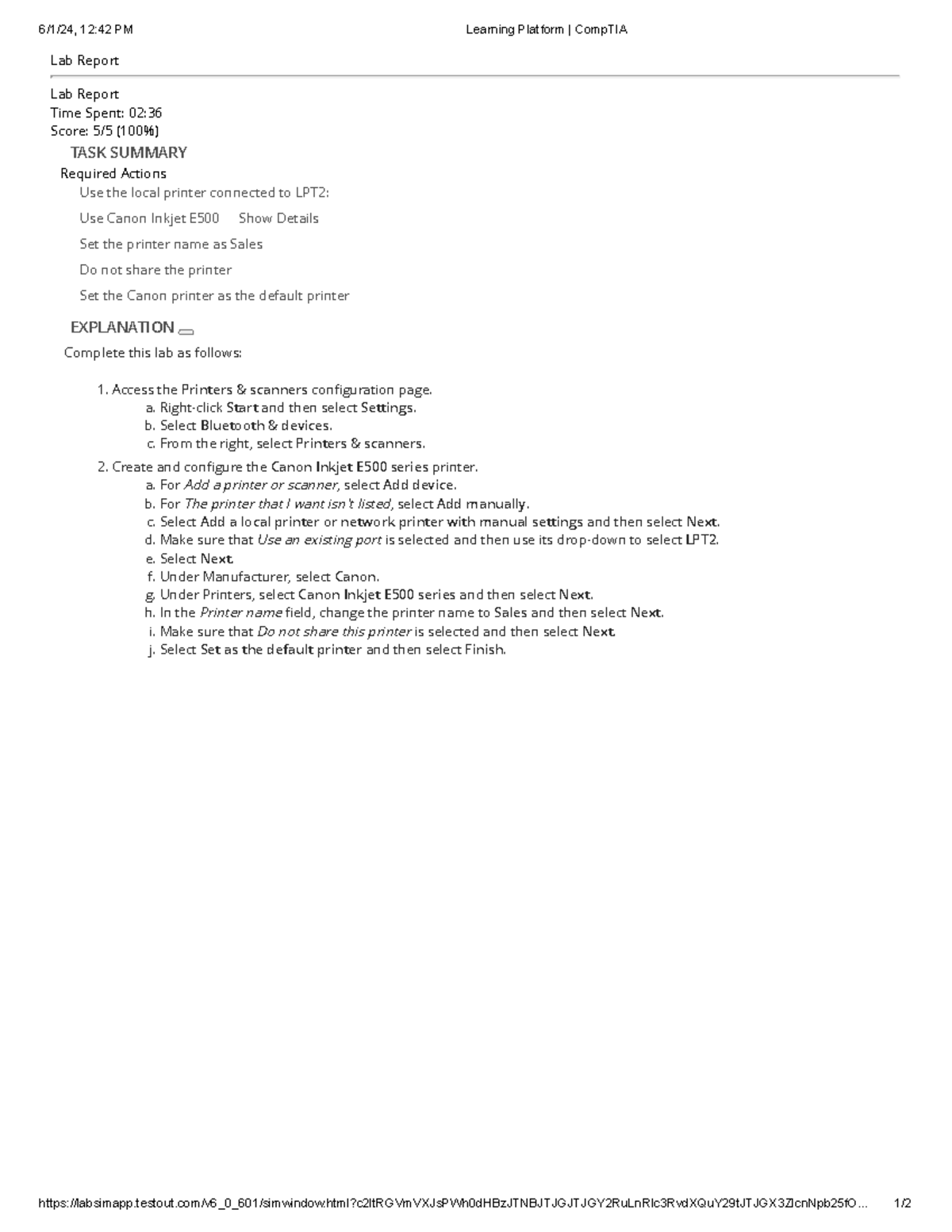 3.5.4 Lab Report: Install & Configure Canon Inkjet Printer - Studocu