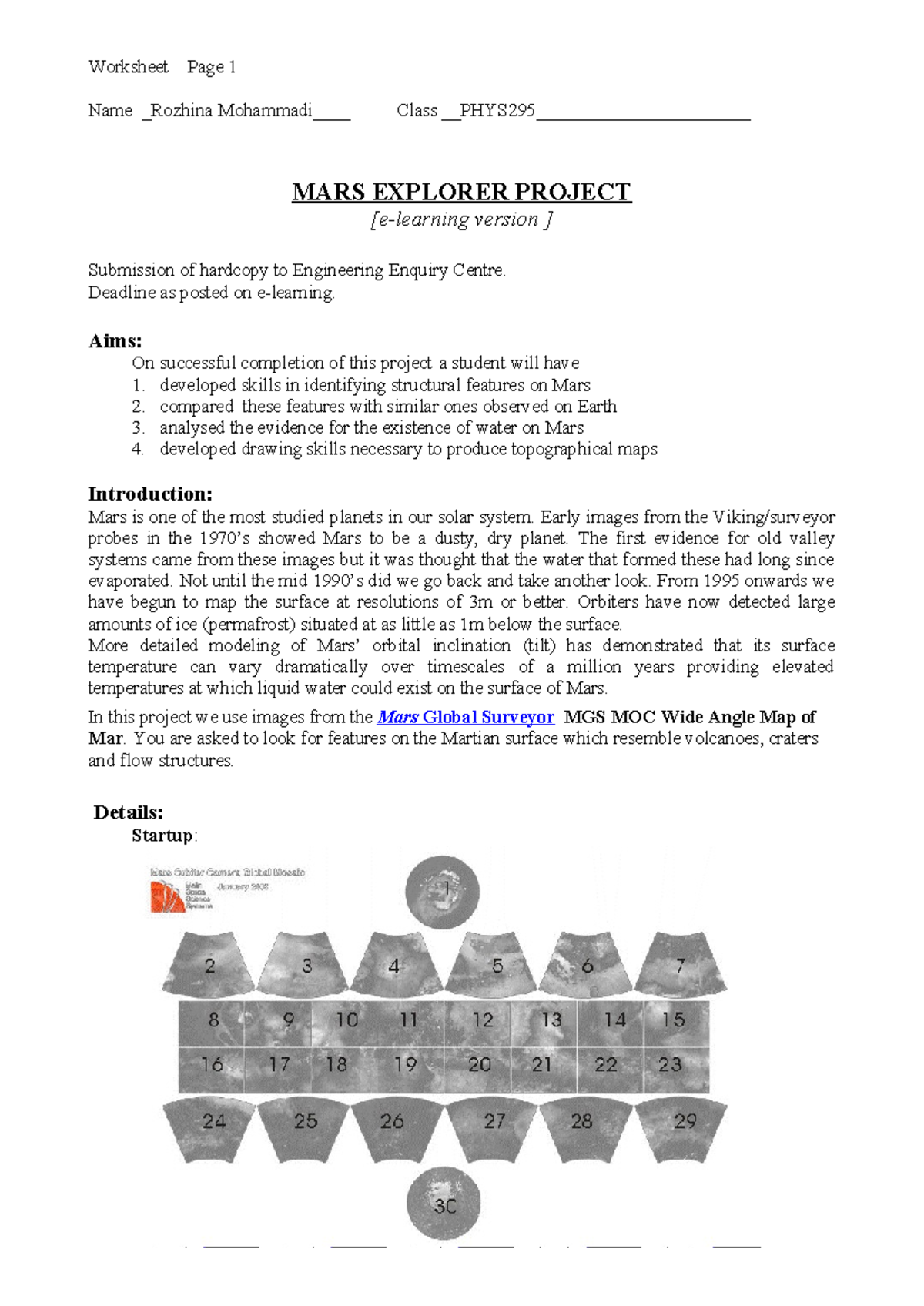 Mars explorer project - Name Rozhina Mohammadi___ Class PHYS295 ...