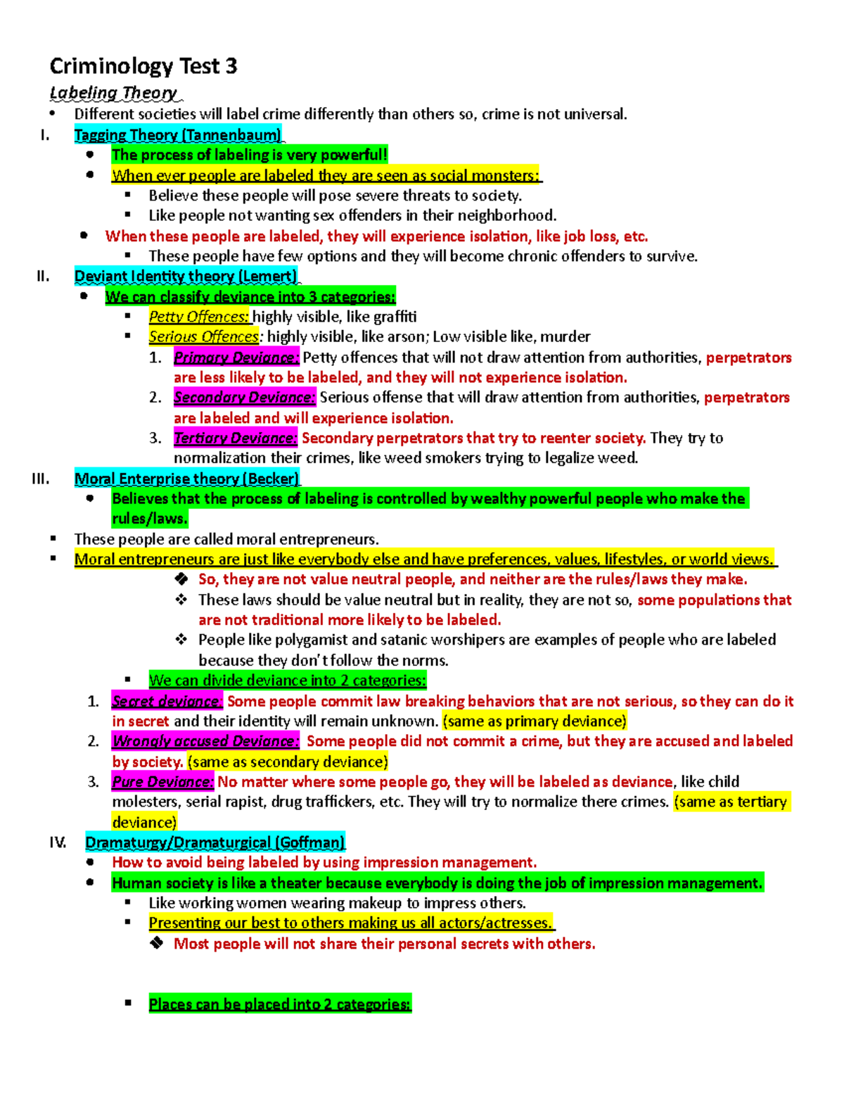 Criminology Exam 3: Labeling Theory and Deviance Insights - Studocu