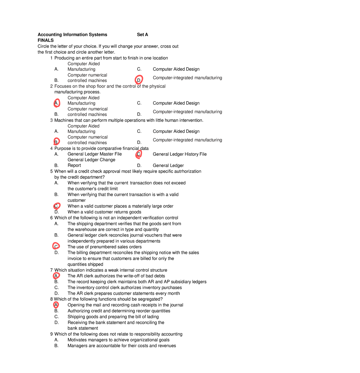 Accounting Information Systems Finals Set A Exam Guide - Studocu