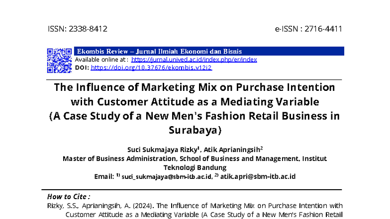 The Influence of Marketing Mix on Purchase Intention: A Case Study in ...