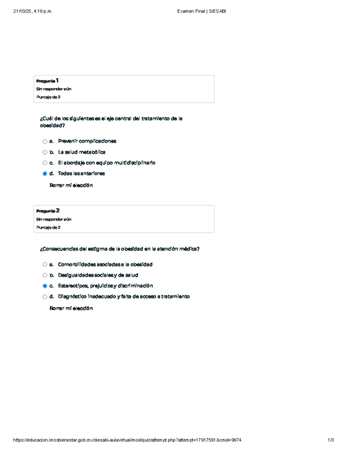 Examen Final SiESABI: Tratamiento y Estigmas de la Obesidad - Studocu