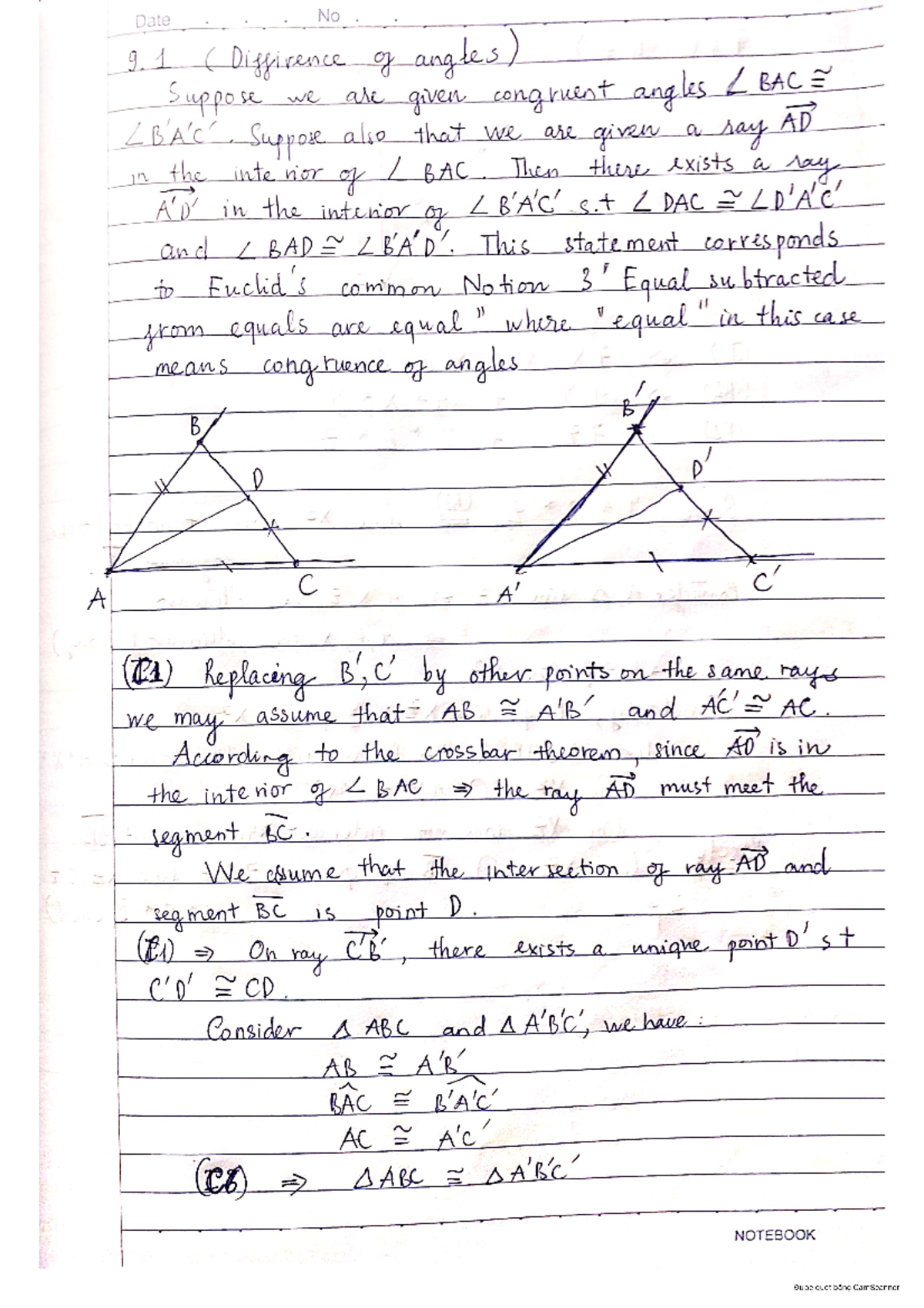Geometry Notes on Congruent Angles and Ray Intersections - MAT 102 ...