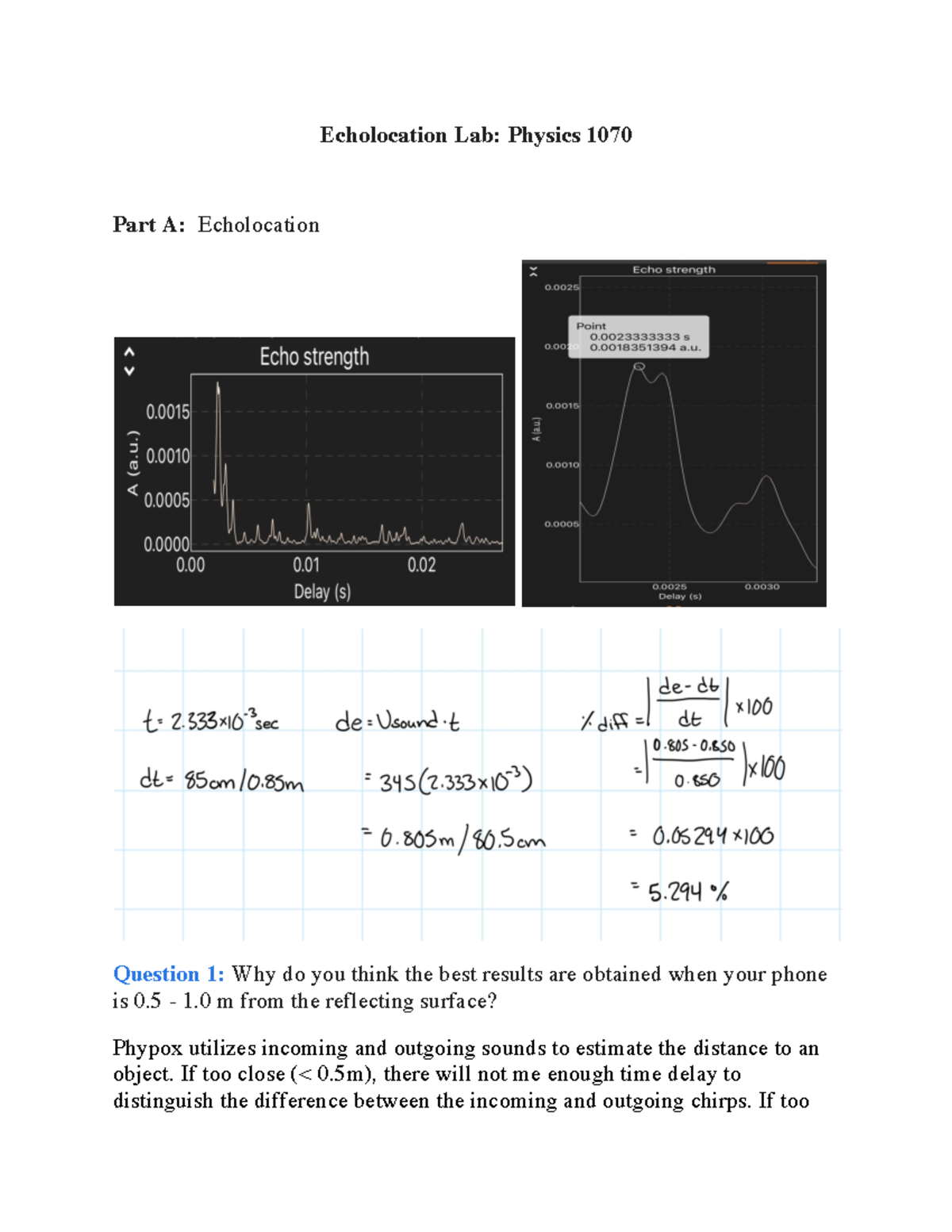 Echolocation Lab Insights: Physics 1070 Analysis & Results - Studocu
