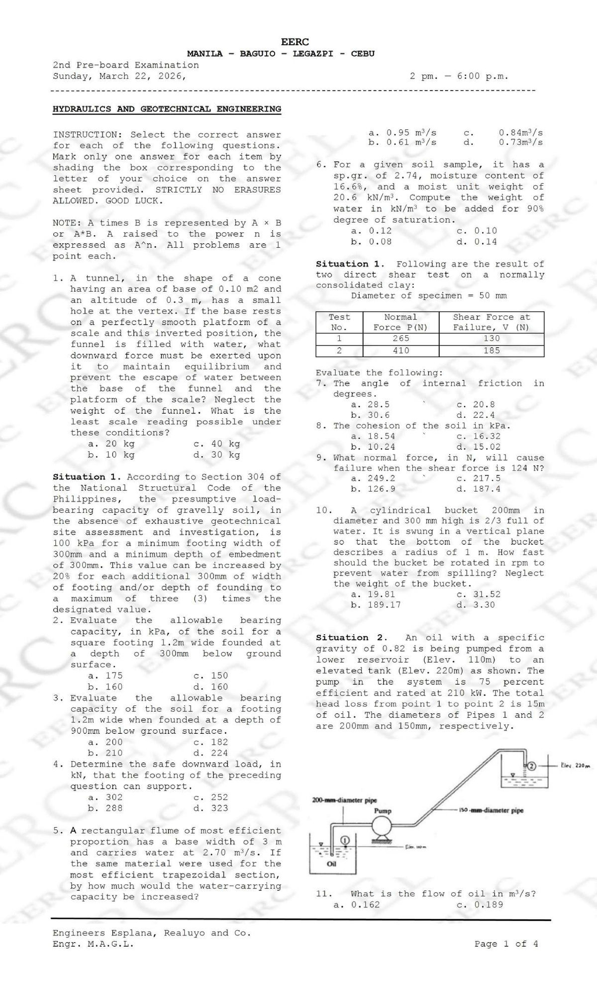EERC HGE 2nd Exam Review: Hydraulics & Geotechnical Engineering - Studocu