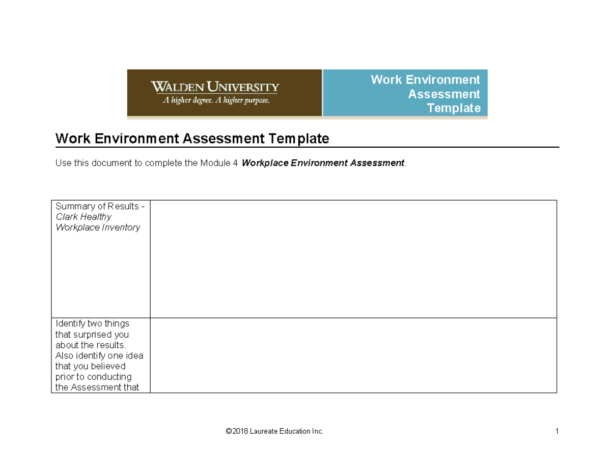 USW1 NURS 6053 Module 4 Work Environment Assessment Template - Studocu