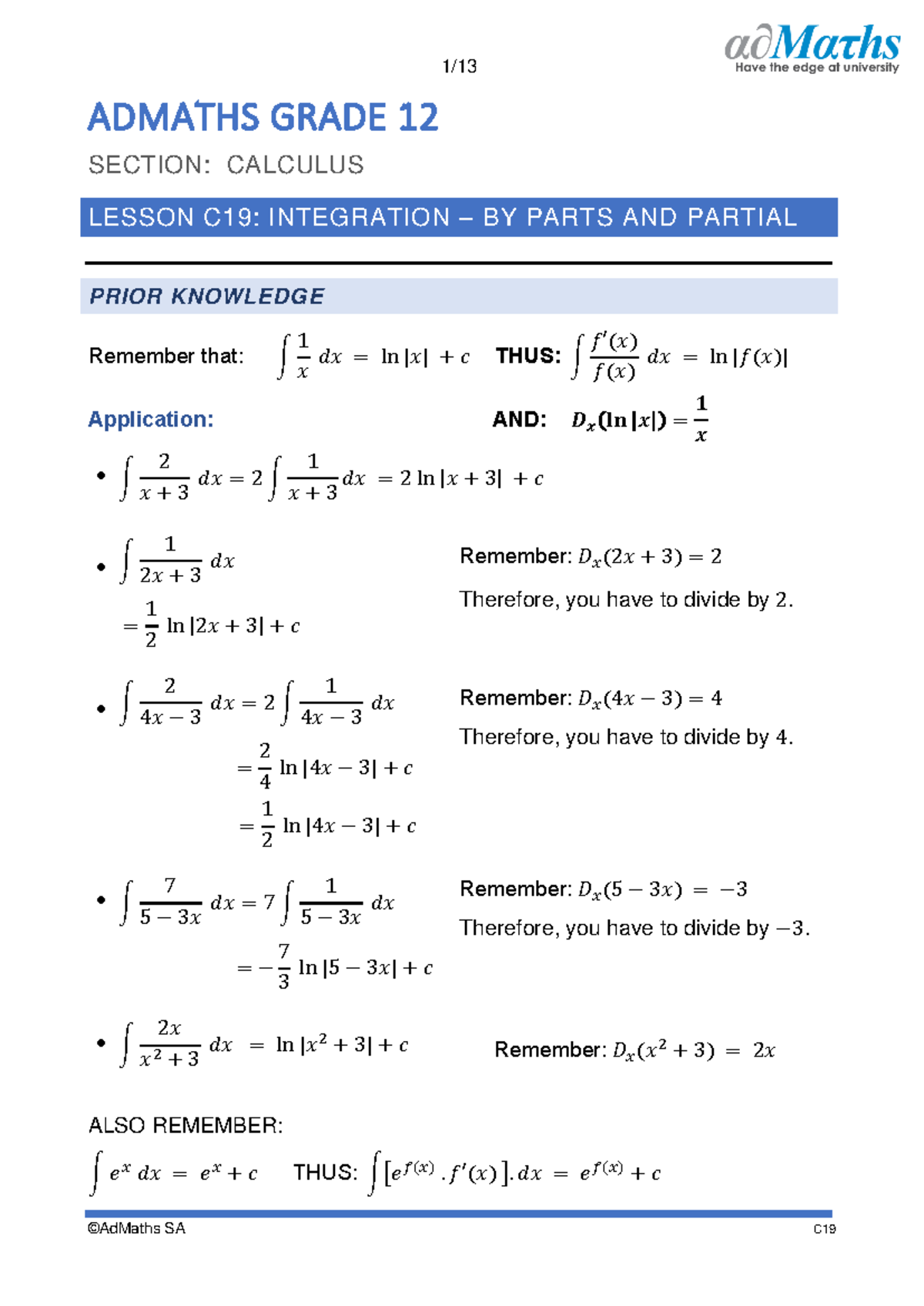C19: Integration by Parts and Partial Fractions - Grade 12 Calculus ...