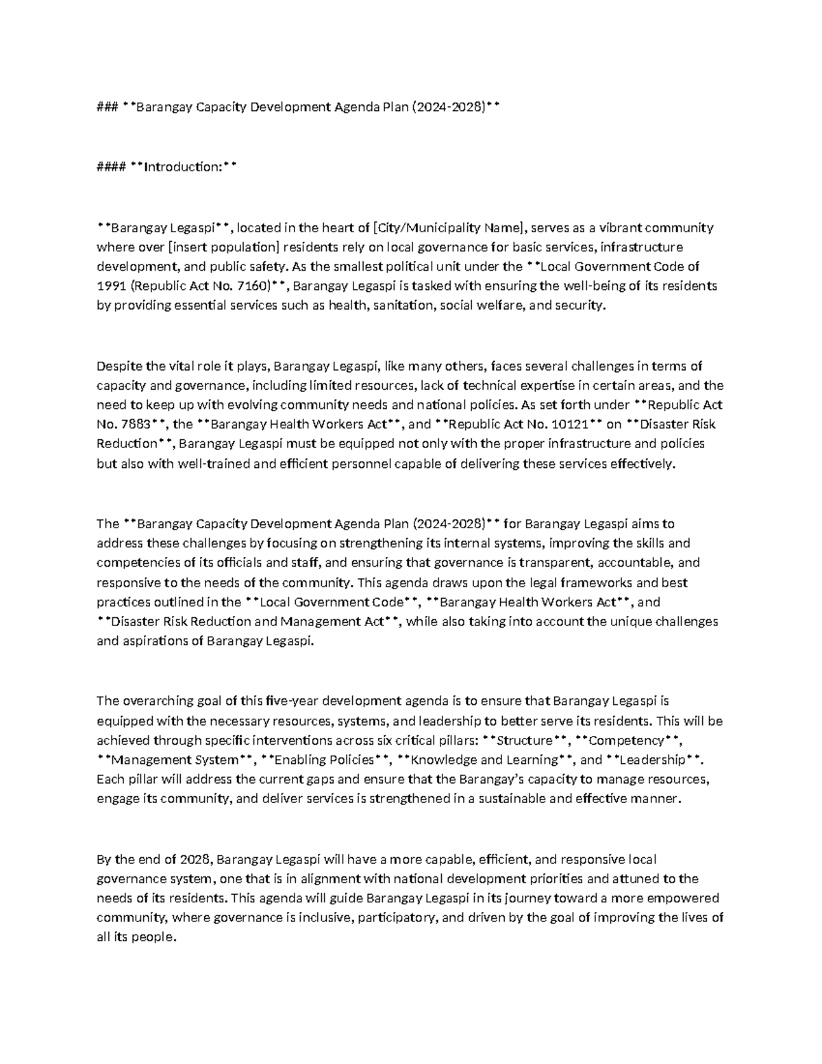 Barangay Capacity Development Agenda Plan (2024-2028) Overview - Studocu