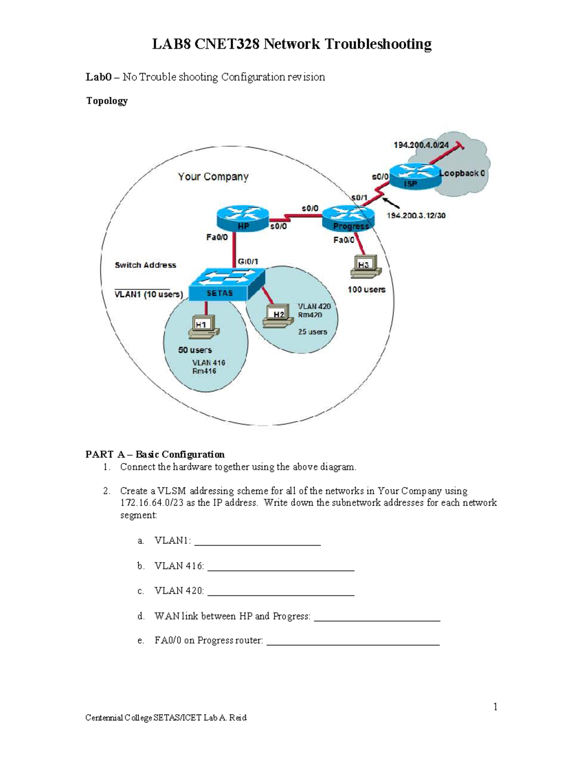 LAB8 CNET328 Network Troubleshooting Lab: VLSM & RIPv2 Configuration ...
