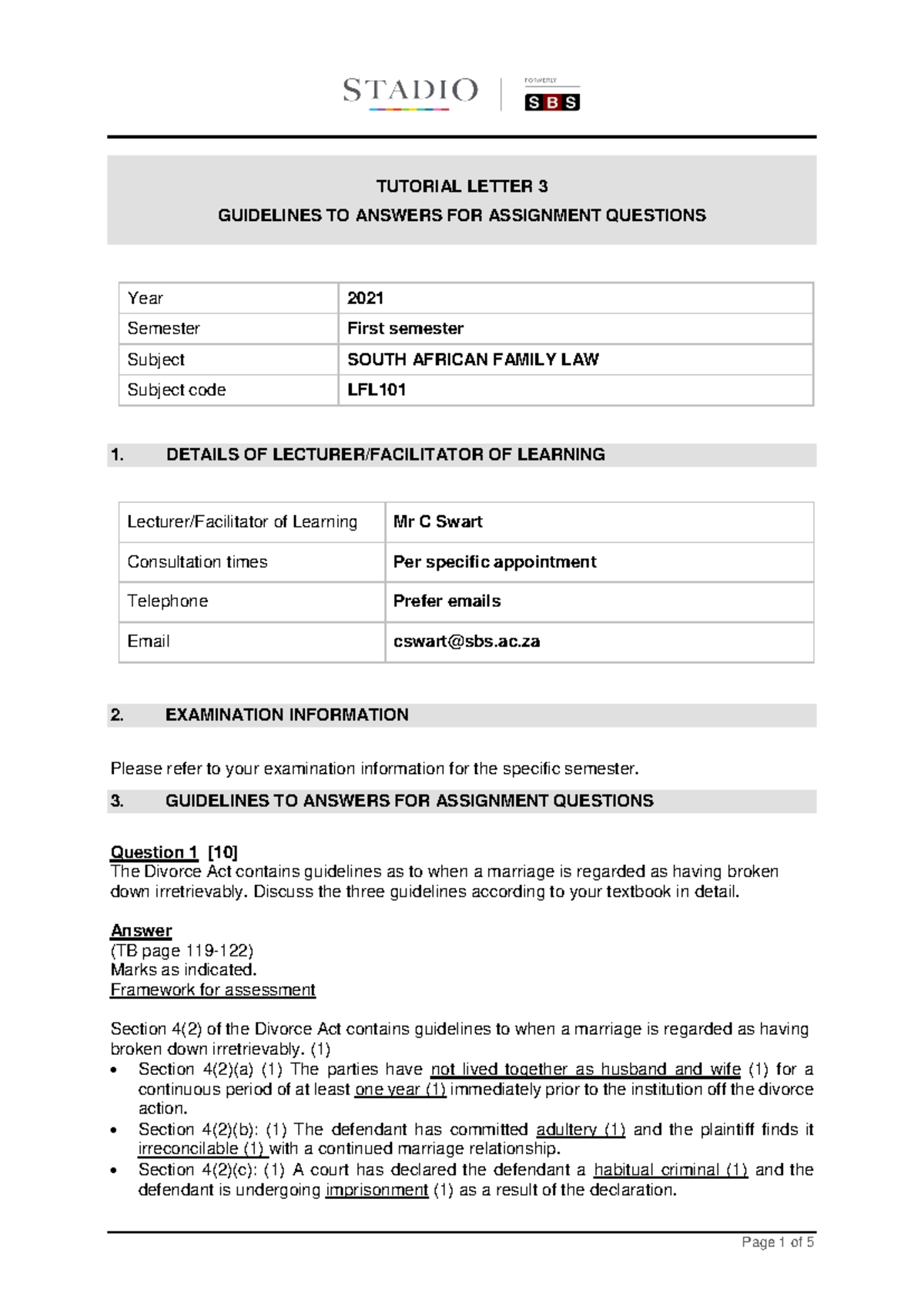 LFL101 TL3 01 2021 - Stadio Lecturer - TUTORIAL LETTER 3 GUIDELINES TO ...
