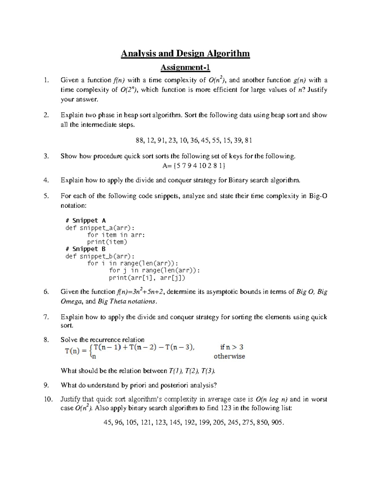 ADA Assignment 1 - Comprehensive Analysis of Algorithms and Efficiency - Studocu