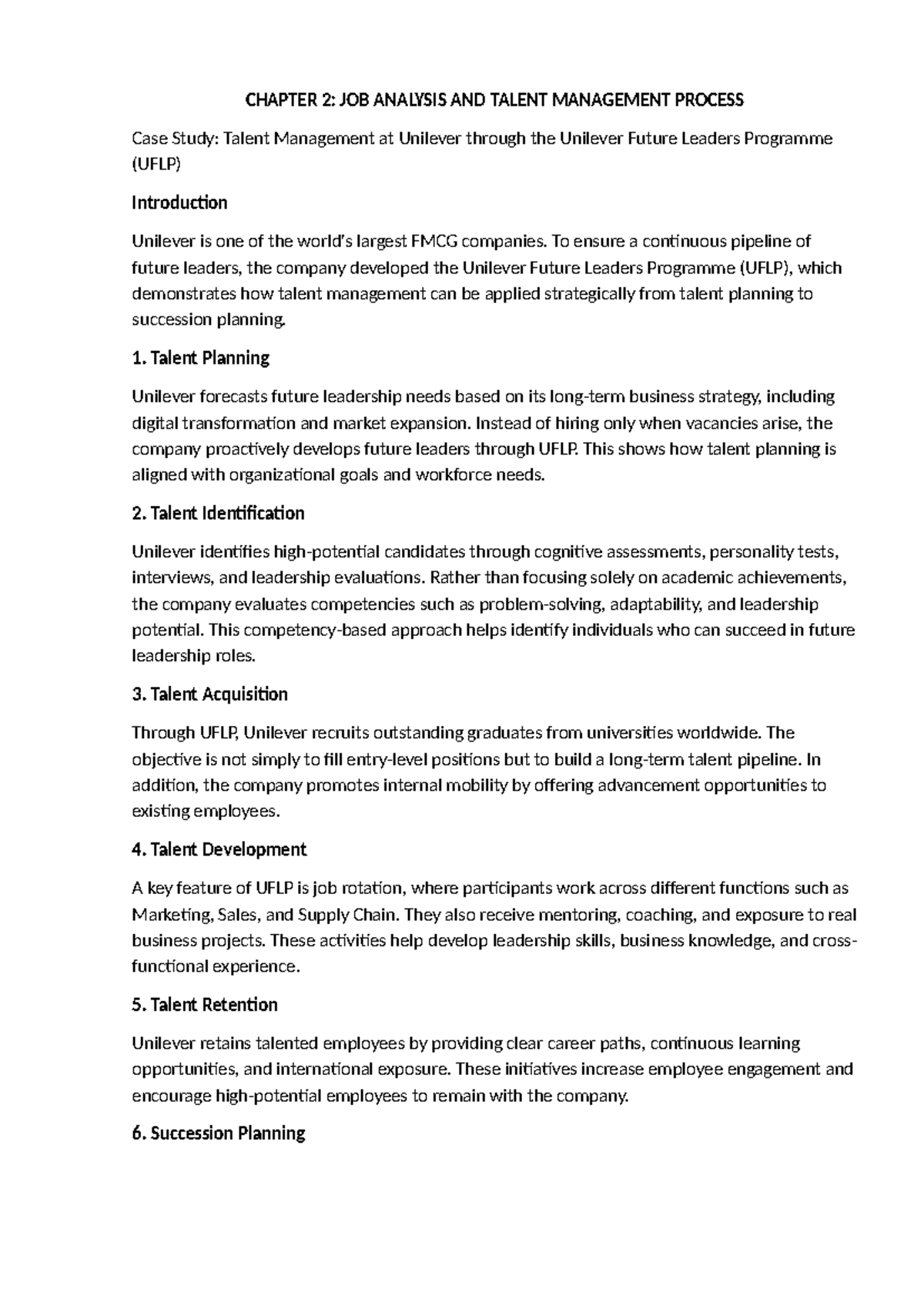 CHAPTER 2: JOB ANALYSIS & TALENT MANAGEMENT PROCESS - UFLP Case Study ...
