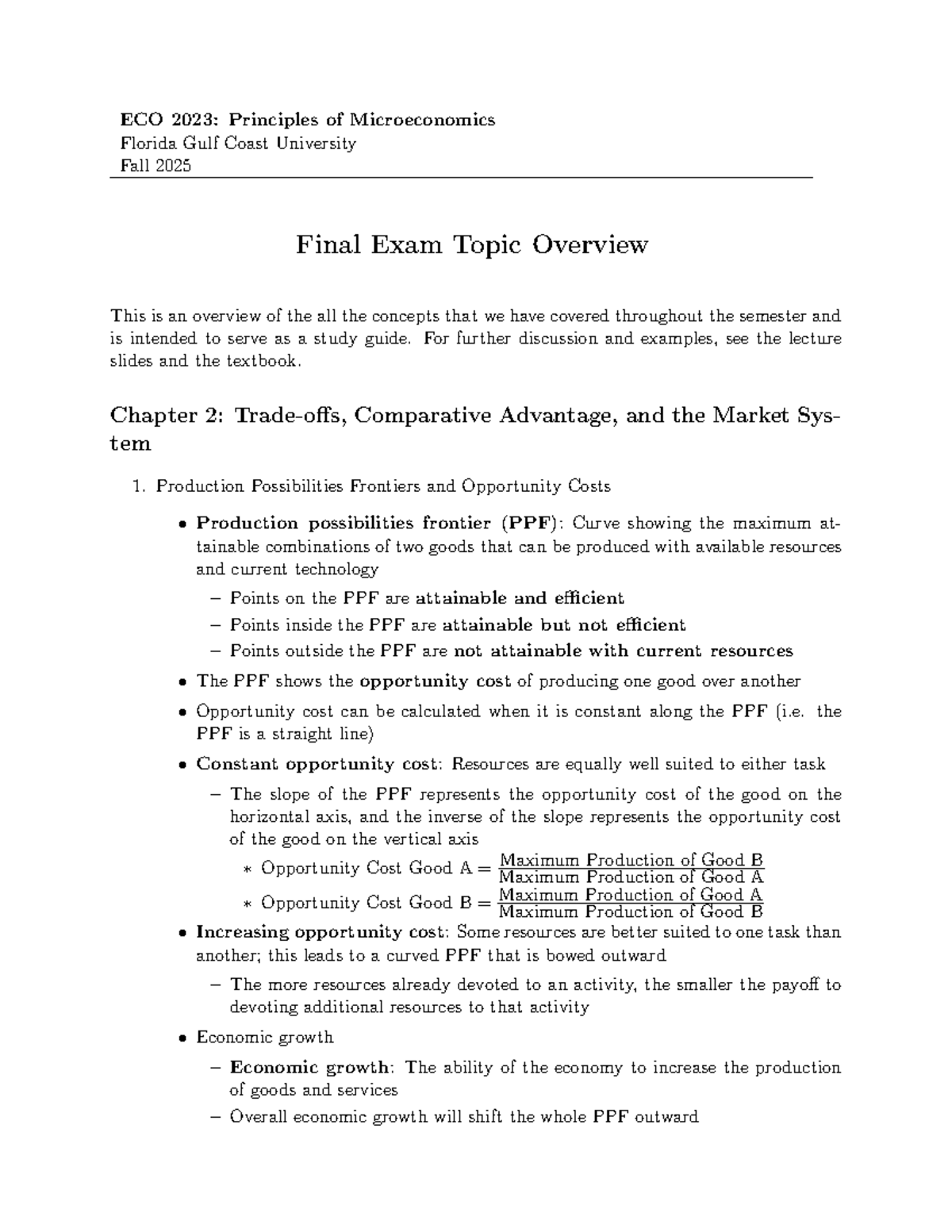 ECO 2023: Principles of Microeconomics Final Exam Overview - Studocu