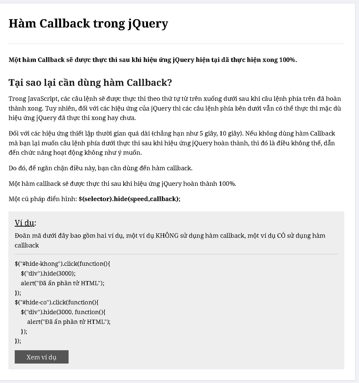 Hàm Callback trong jQuery: Tại sao và Cách Sử Dụng - Studocu