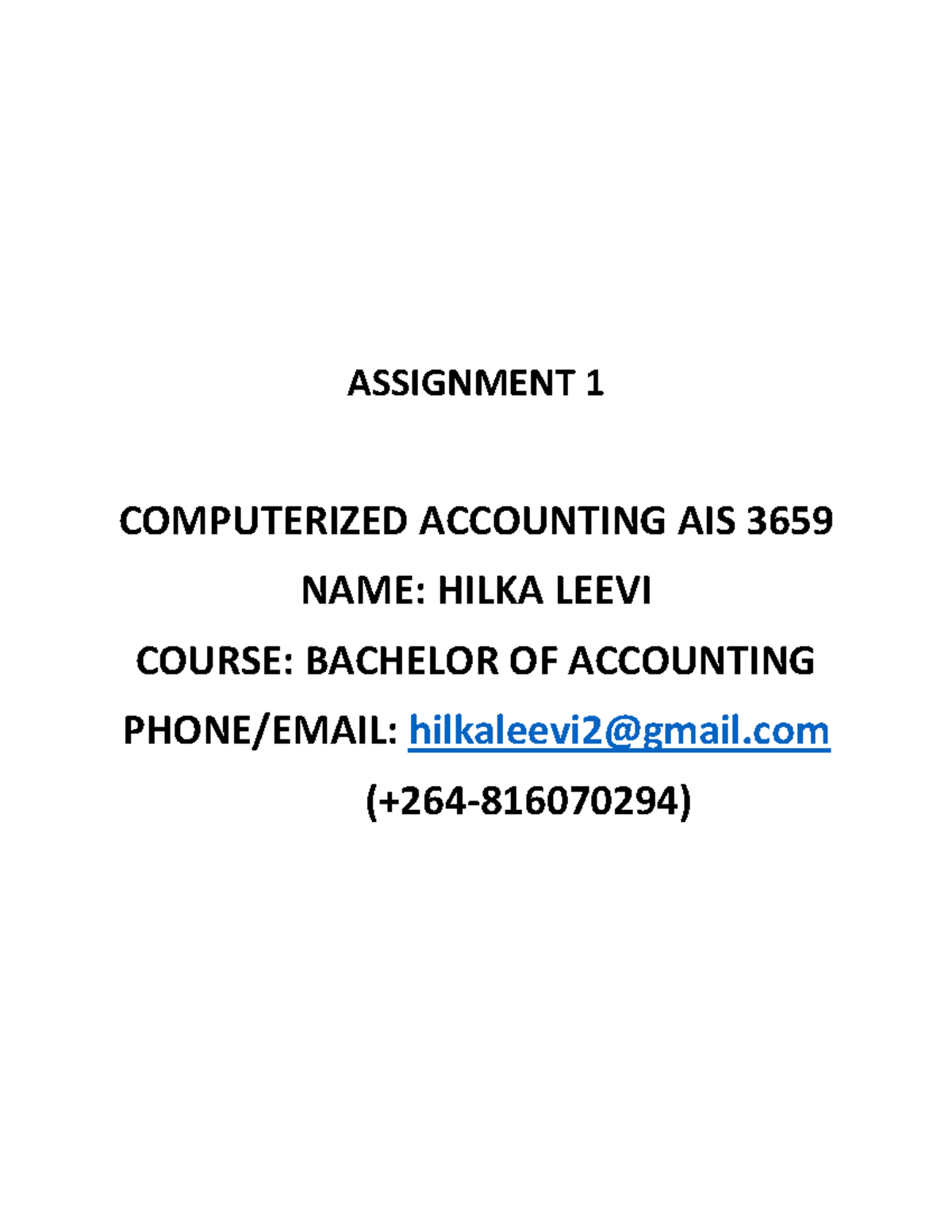 Computerized Accounting Overview - AIS 3659 Assignment 1 - Studocu