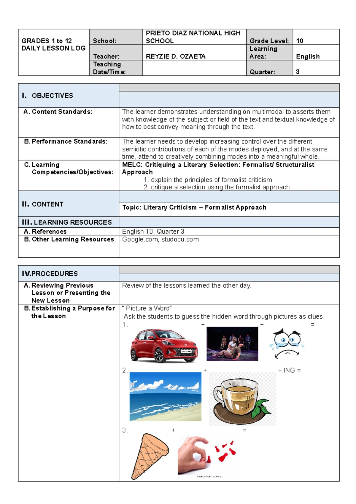 Week 8 - lesson plan - MONDAY TUESDAY WEDNESDAY THURSDAY FRIDAY DATE I ...