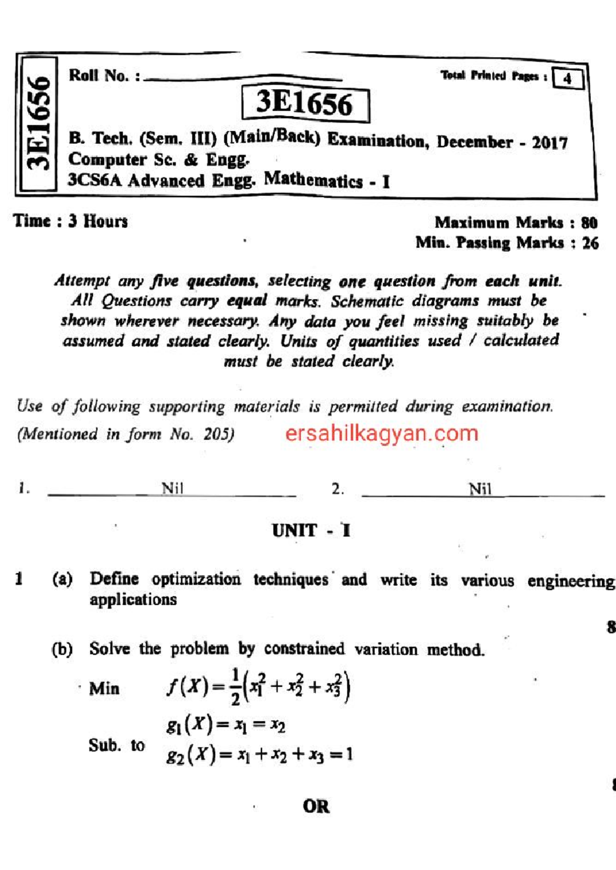 AEM1 2017 - B. Tech. Advanced Engineering Mathematics I Exam Paper ...