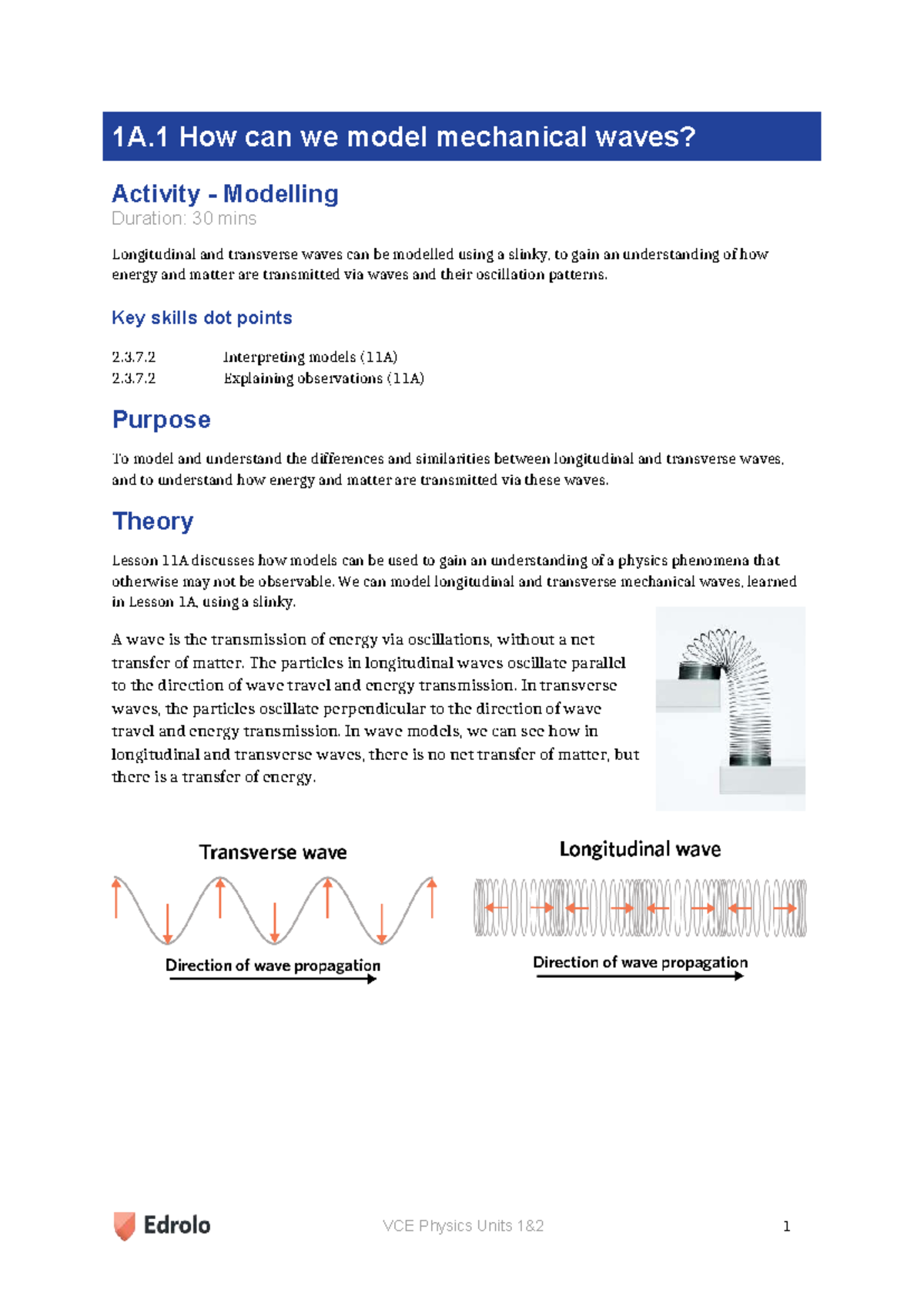 1A Activity: Modelling Mechanical Waves with a Slinky - Studocu