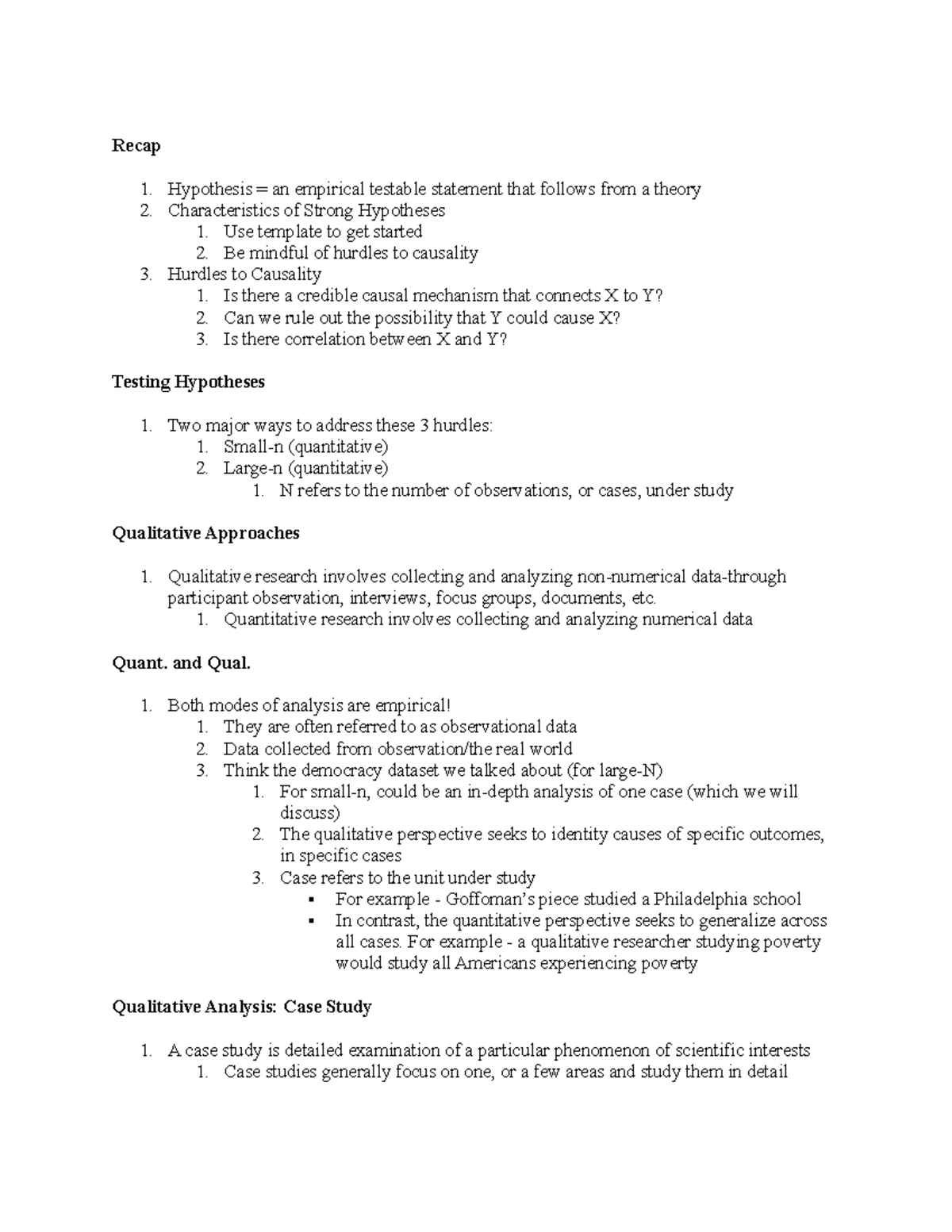 PSC 202 - Qualitative and Quantitative - Recap Hypothesis = an ...