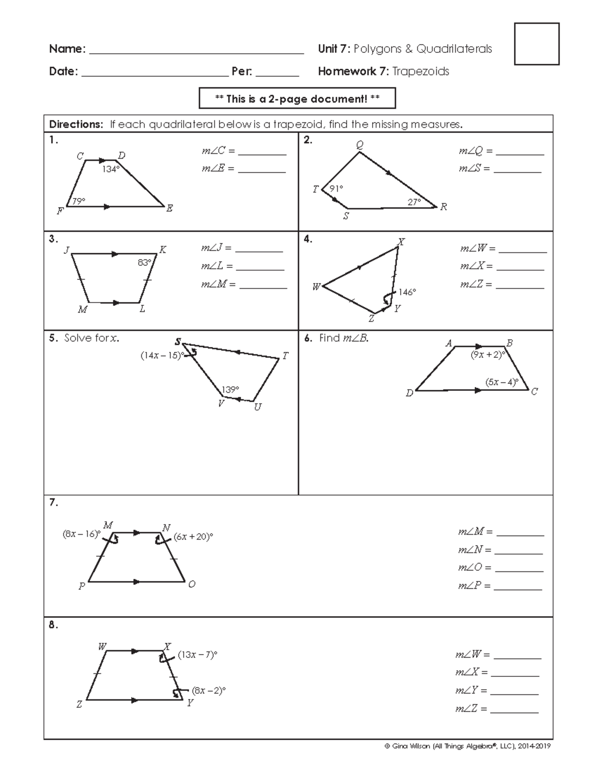Unit 7: Lesson 9 Homework on Trapezoids and Quadrilaterals - Studocu