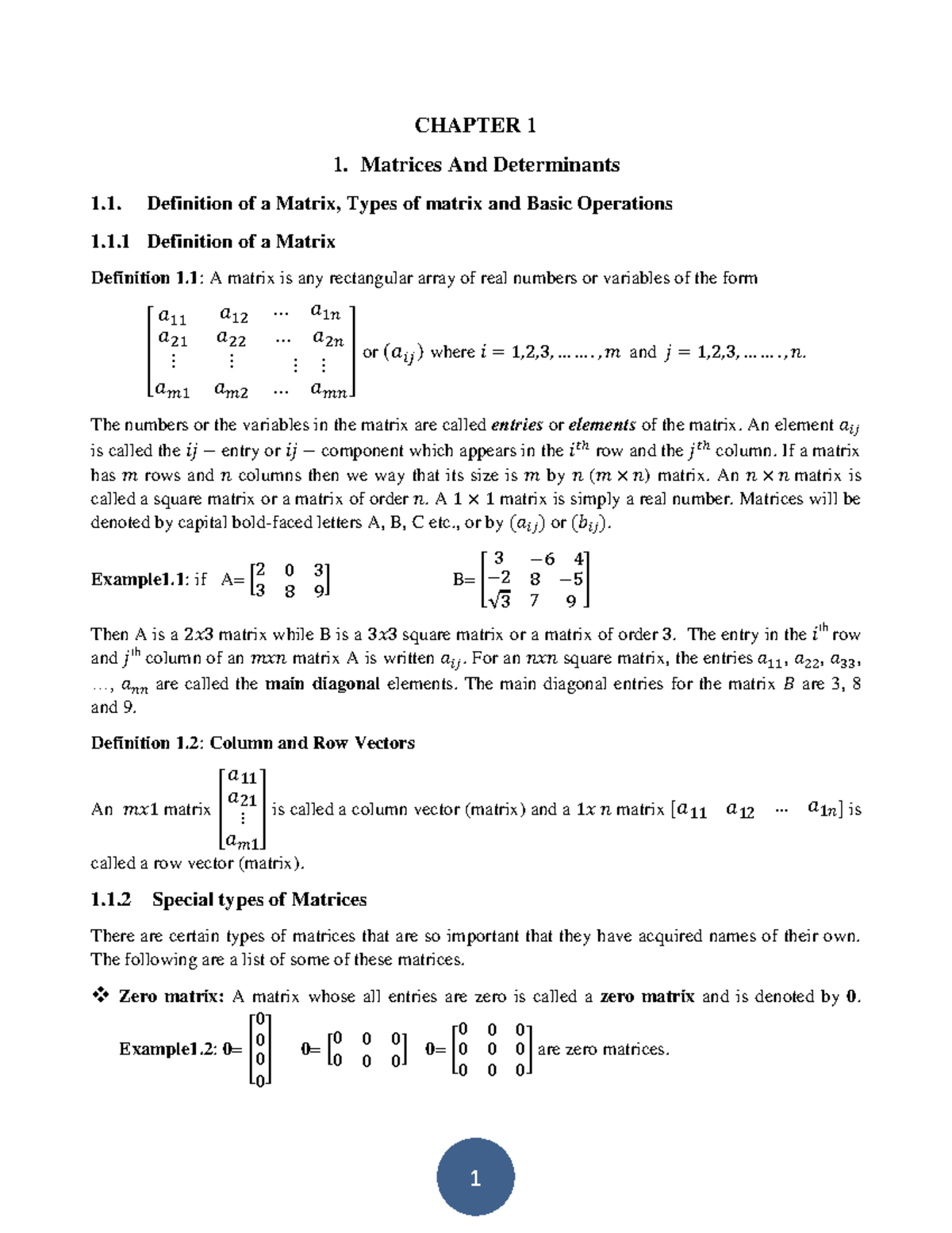 Applied Mathematics I (Final Exam) - Chapter 1: Matrices & Determinants - Studocu
