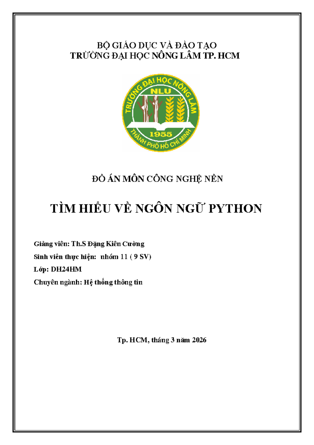 Đồ án Công Nghệ Nền: Tìm Hiểu Về Ngôn Ngữ Python - Nhóm 11 - Studocu