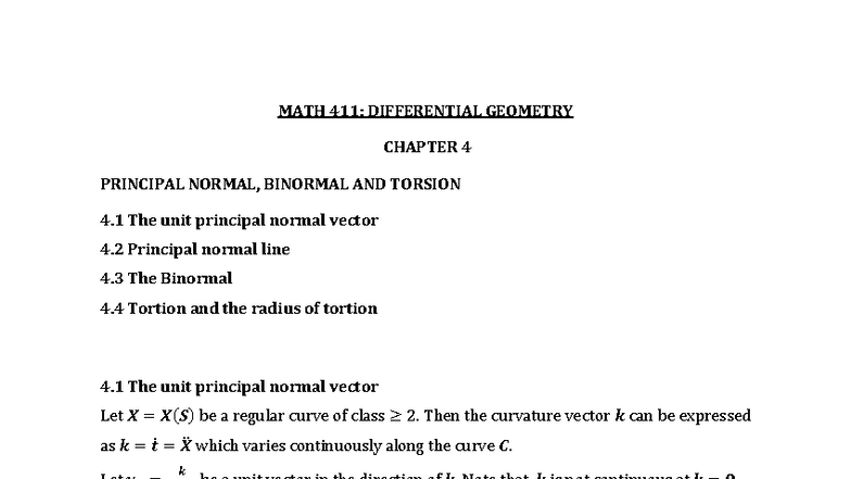 MATH 411: Differential Geometry - Principal Normal, Binormal & Torsion ...