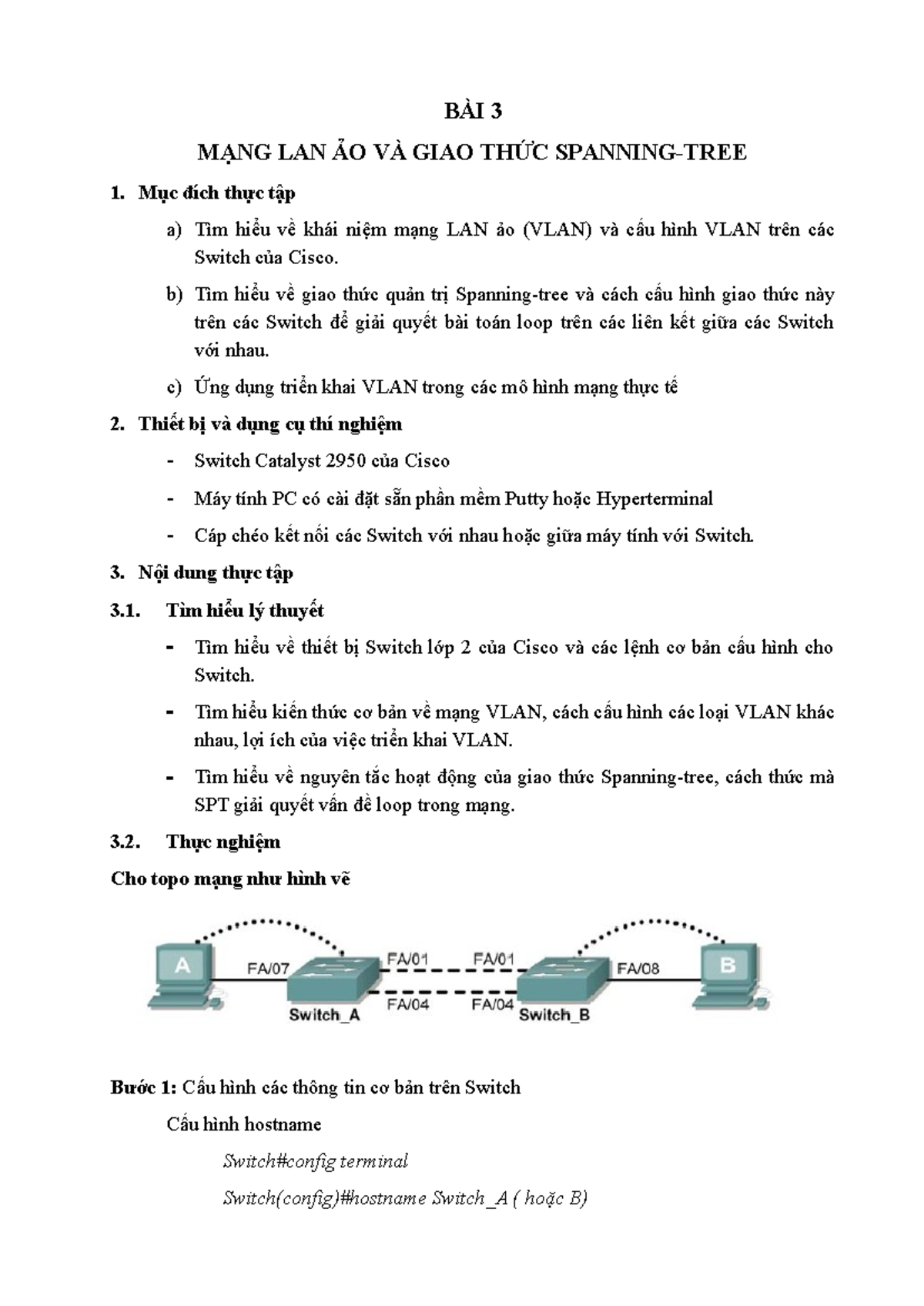BÀI 3: THỰC TẬP VỀ VLAN VÀ GIAO THỨC SPANNING TREE - Studocu