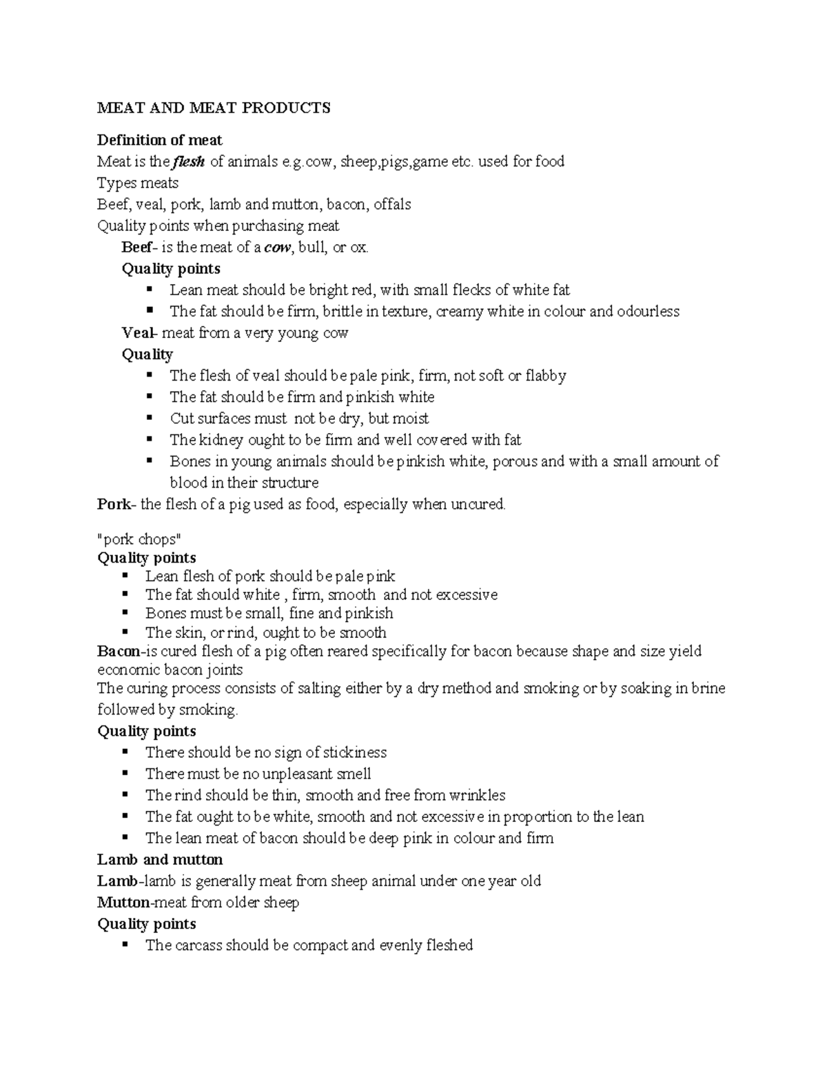 FBP2 Final Exam Notes on Meat and Meat Products Quality - Studocu